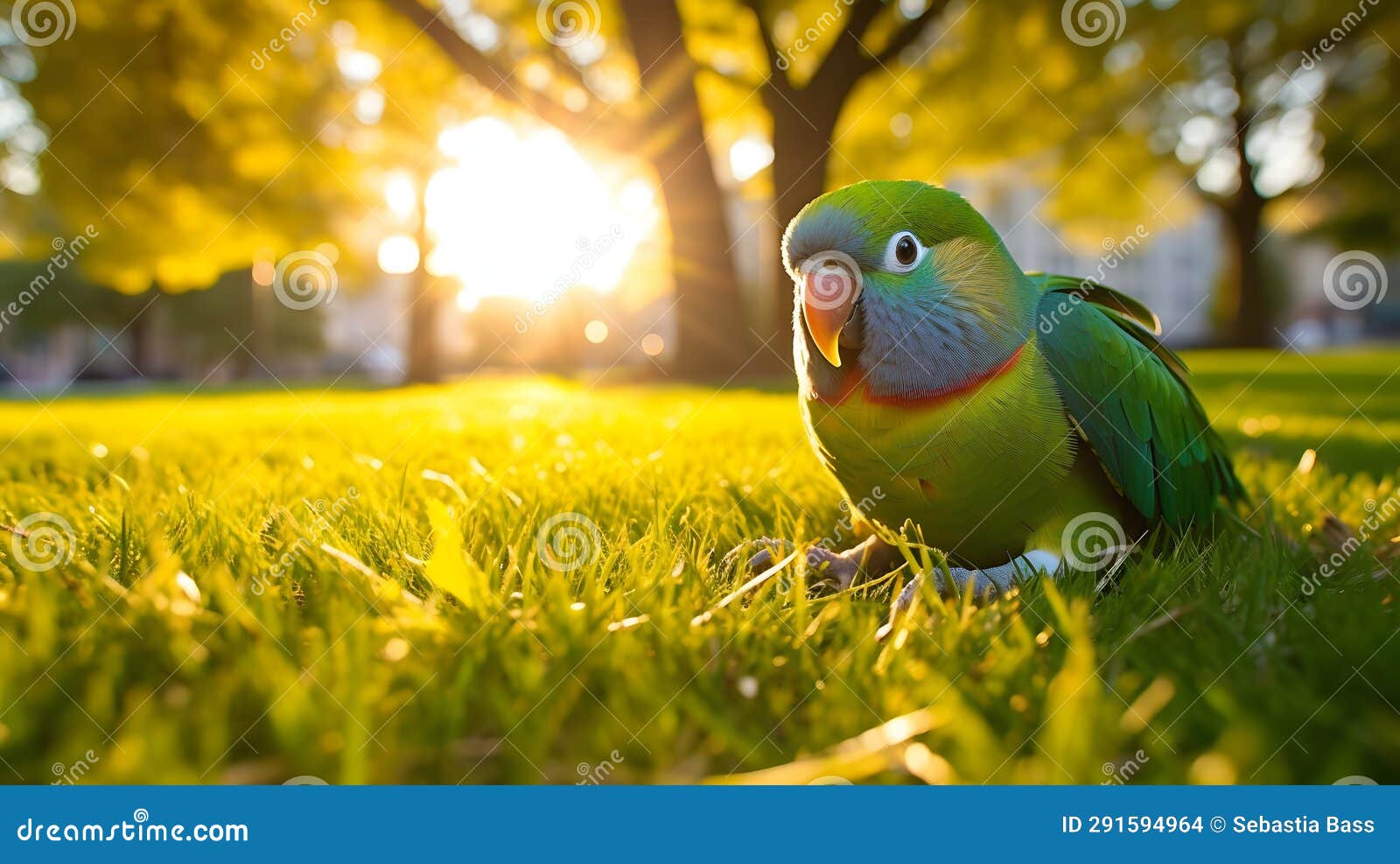 Cute parrot lying on grass stock illustration. Illustration of puppy ...