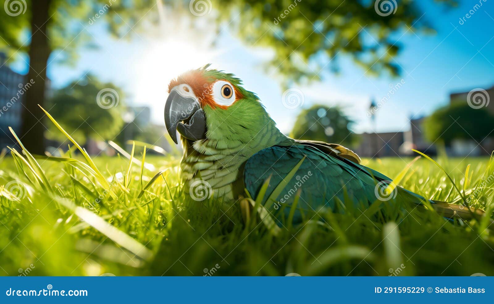 Cute parrot lying on grass stock illustration. Illustration of puppy ...