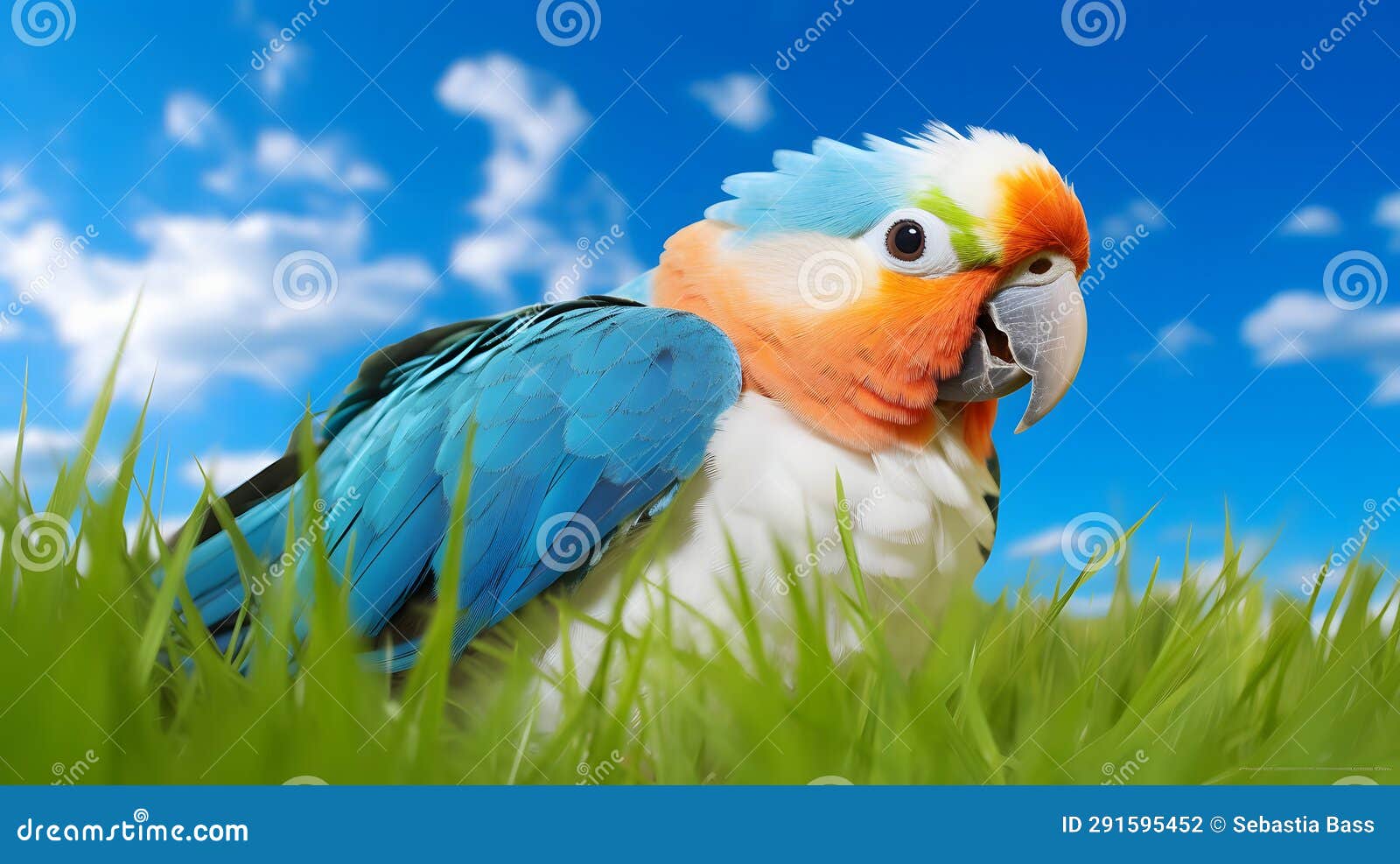Cute parrot lying on grass stock illustration. Illustration of sitting ...