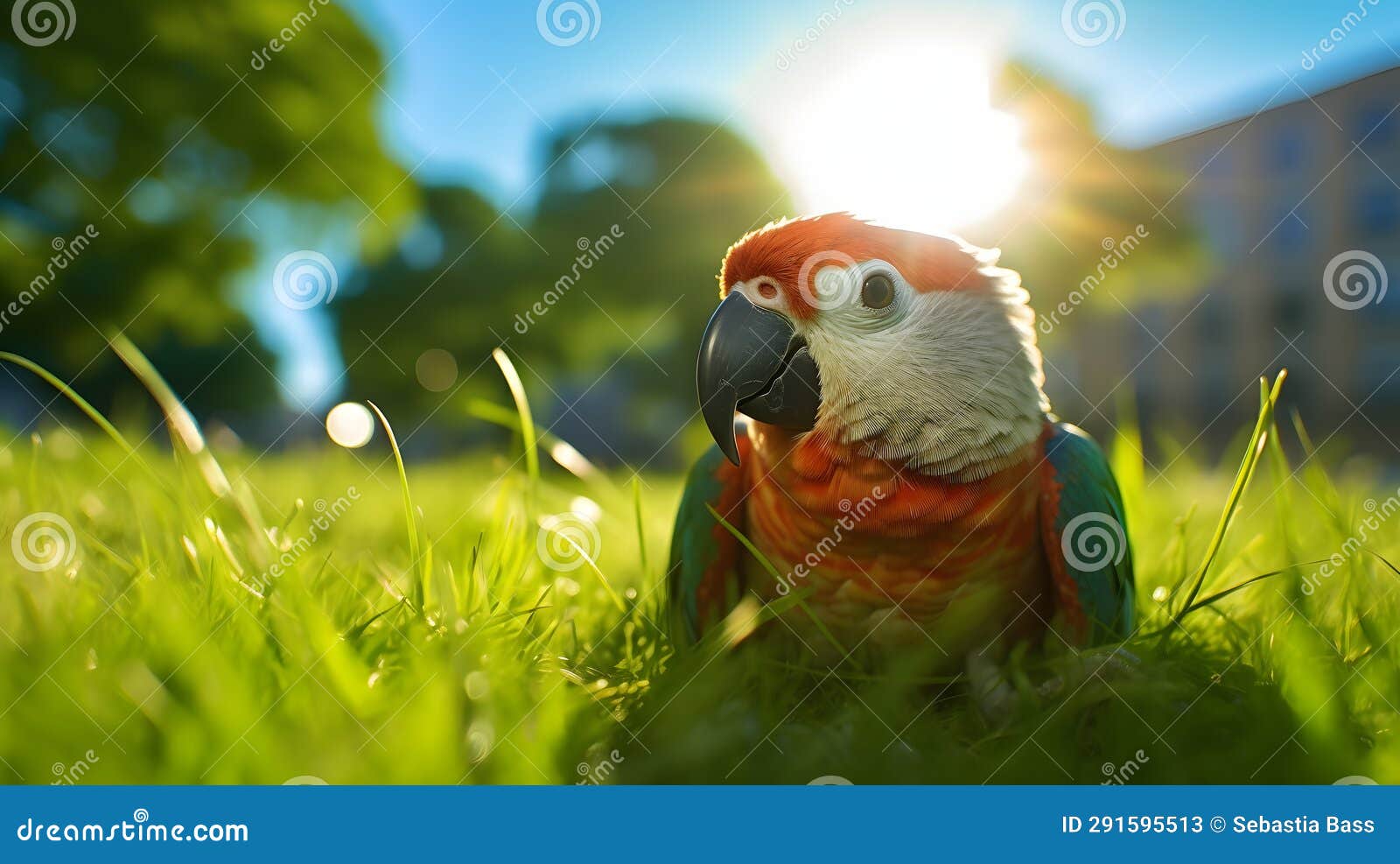 Cute parrot lying on grass stock illustration. Illustration of bird ...
