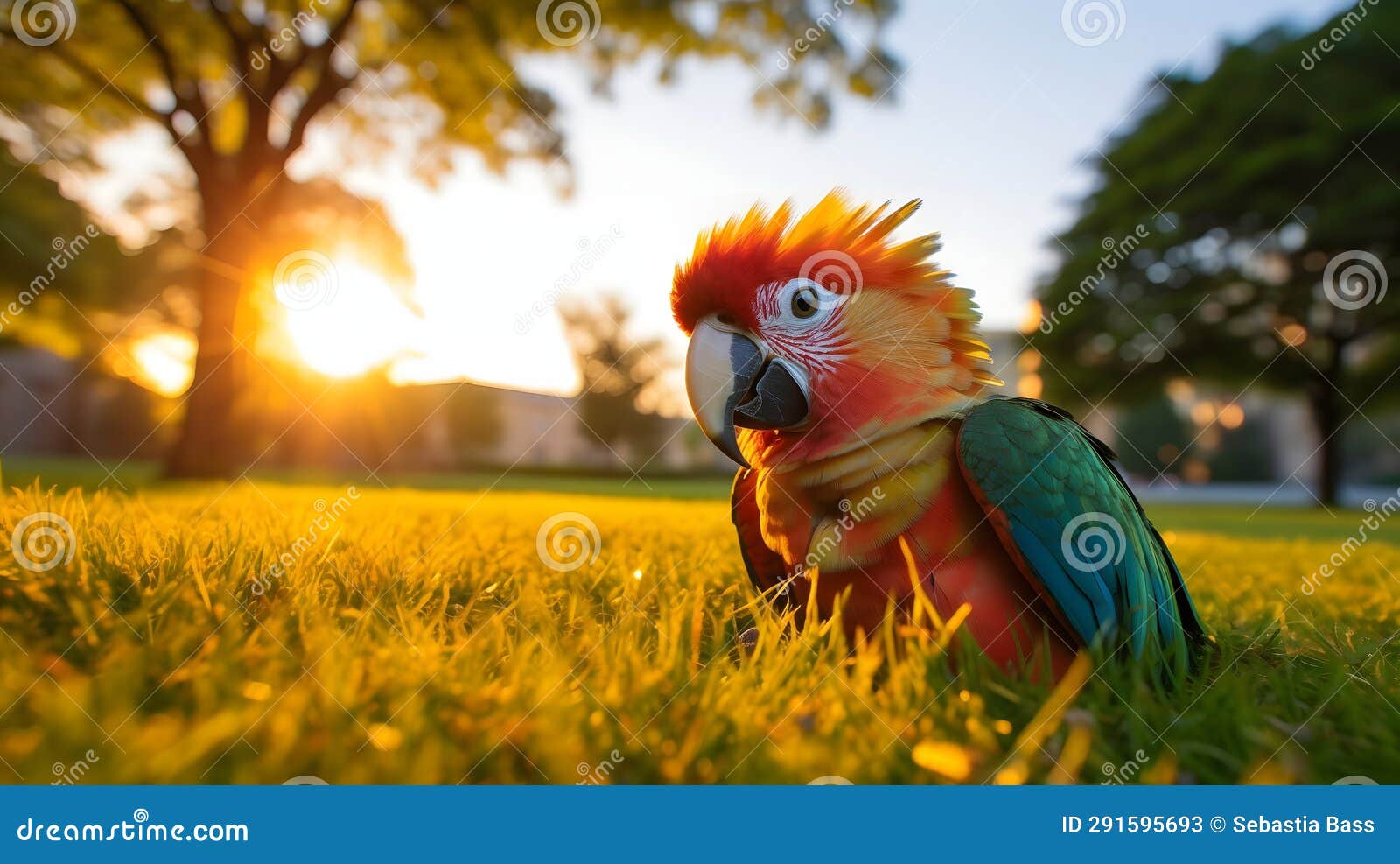 Cute parrot lying on grass stock illustration. Illustration of bird ...