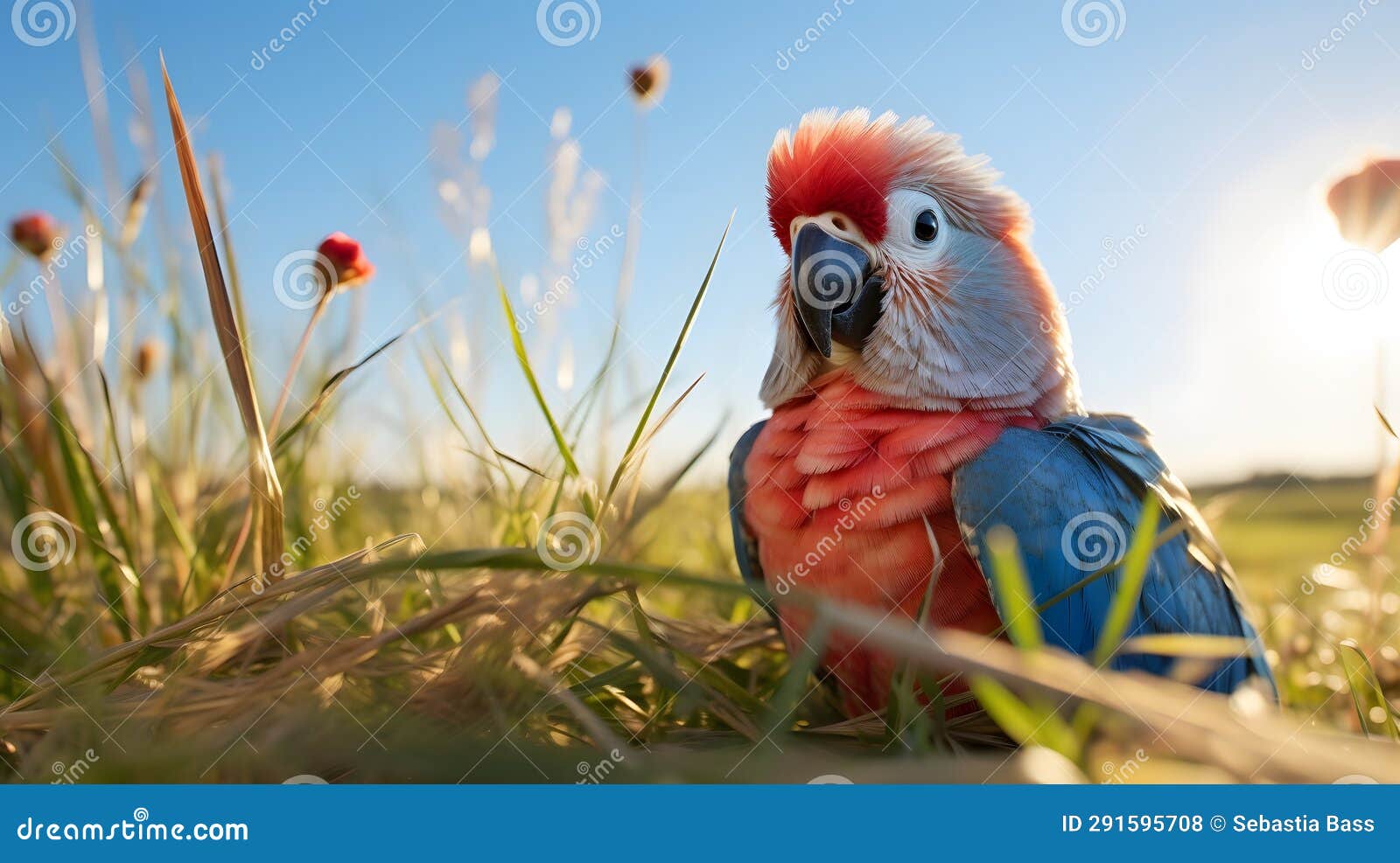 Cute parrot lying on grass stock illustration. Illustration of white ...