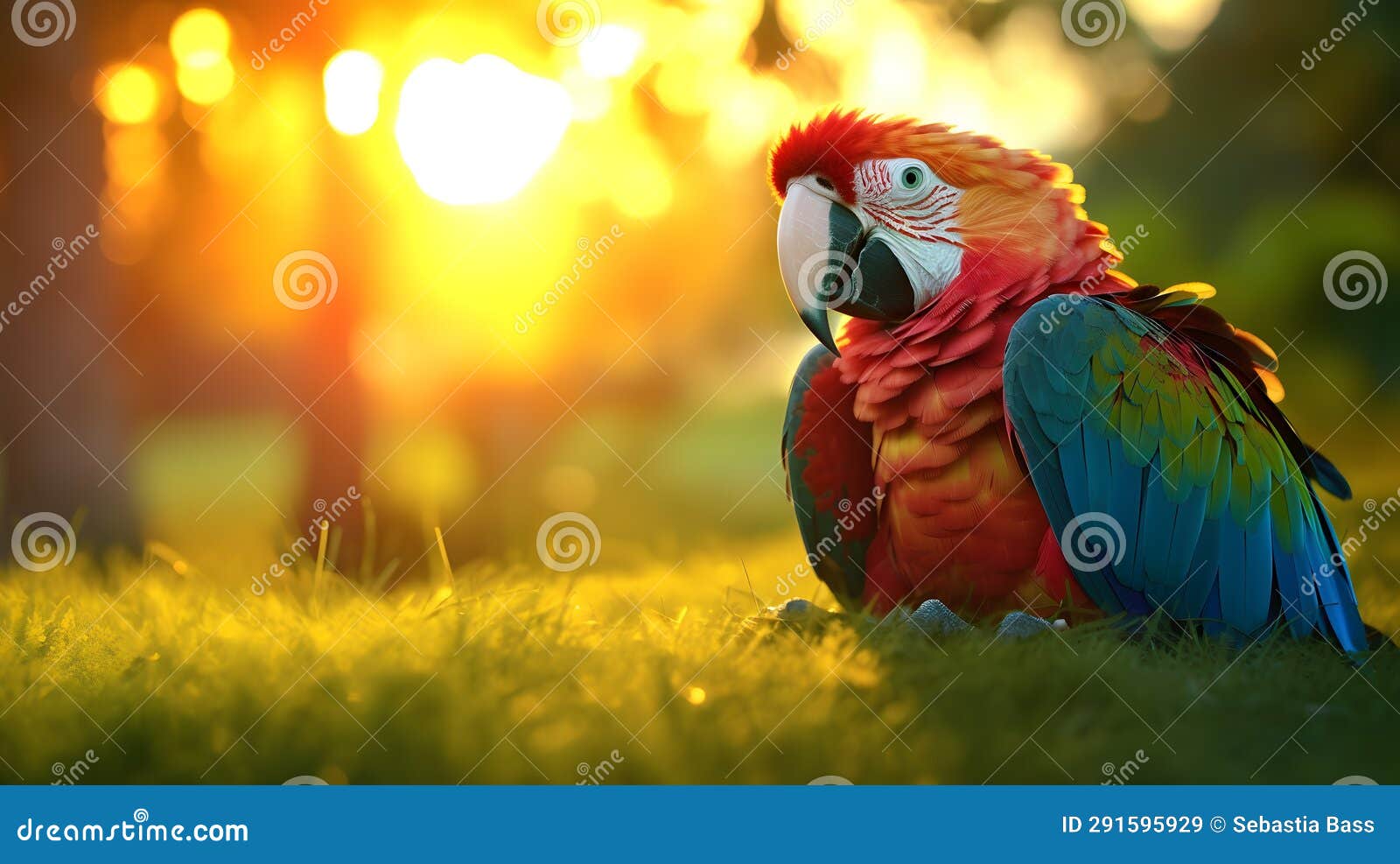 Cute parrot lying on grass stock illustration. Illustration of macaw ...