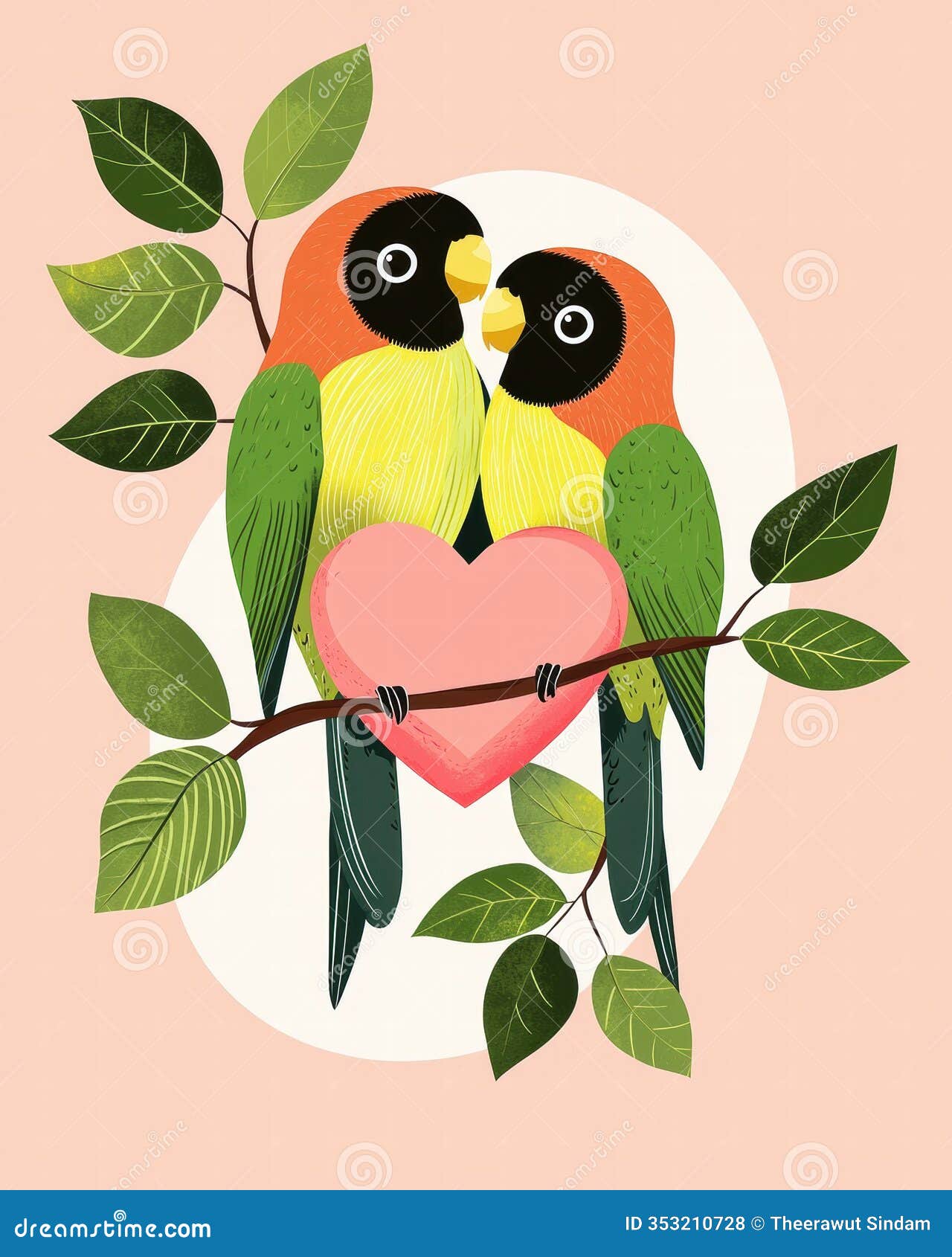 Cute Parrots Couple Illustration. Two Animals In Love | CartoonDealer ...