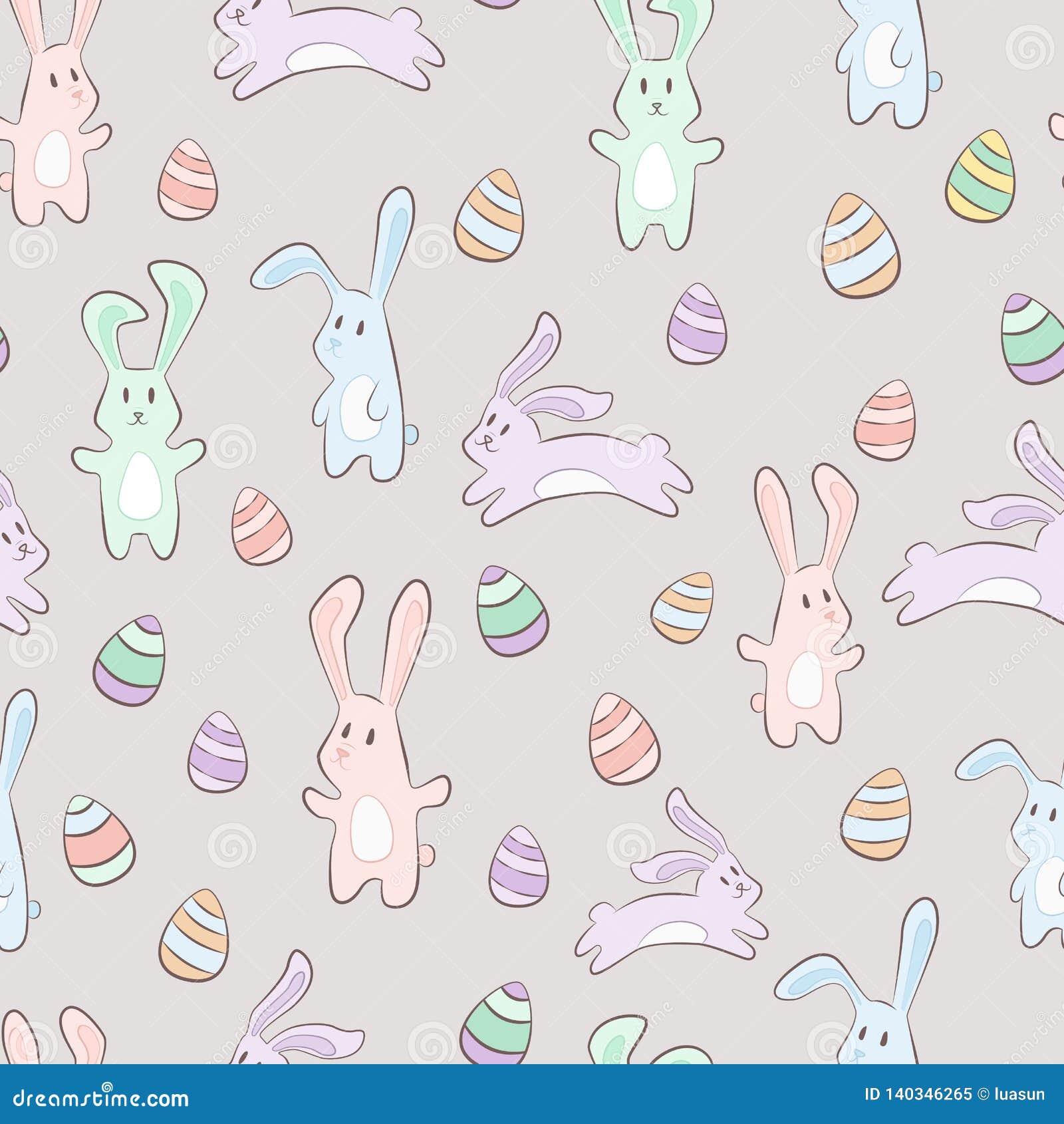 Cute Pastel Cartoon Bunny Rabit Animal with Eggs Pattern Stock Vector ...