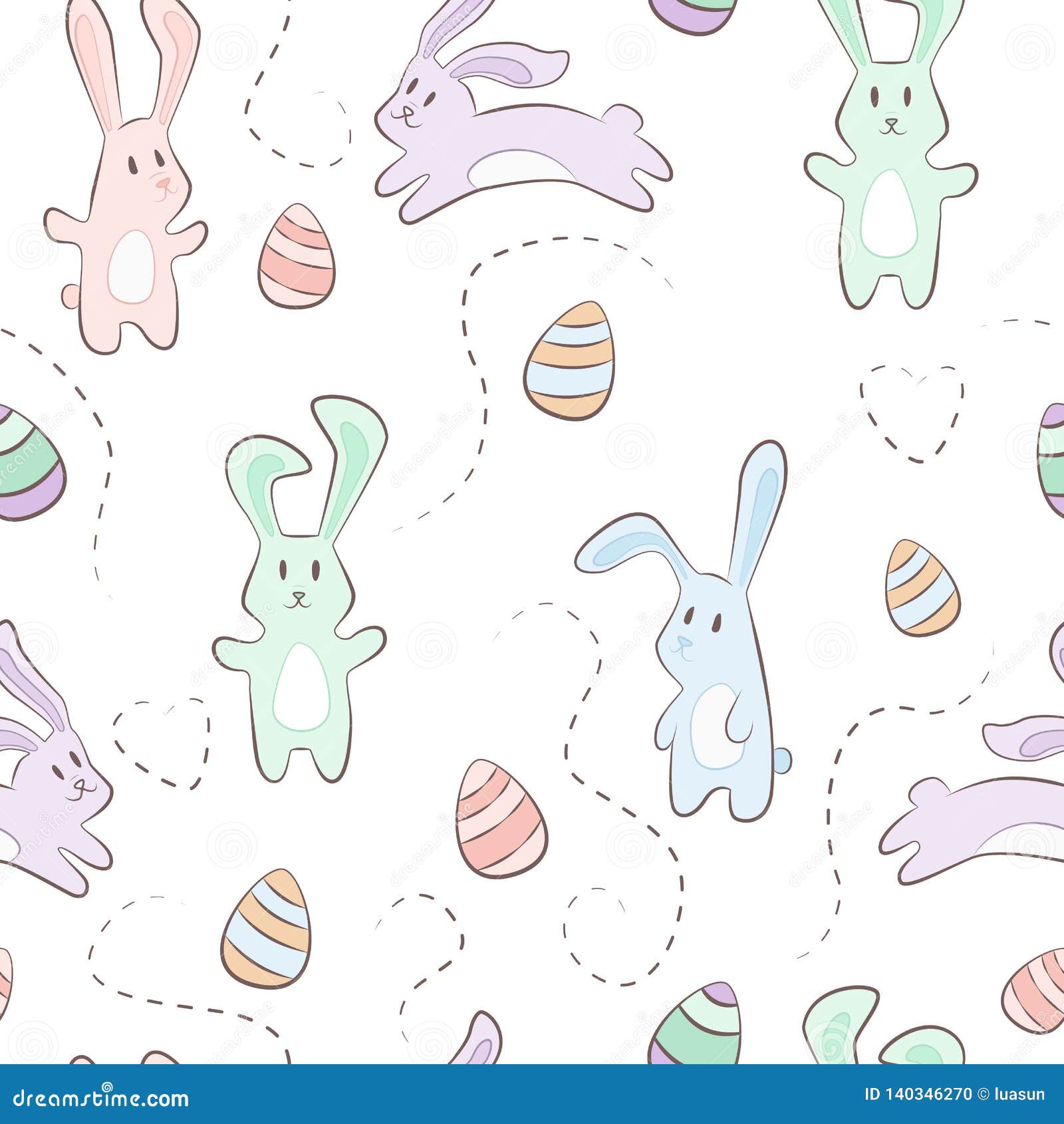 Cute Pastel Cartoon Bunny Rabit Animal with Eggs Pattern Stock Vector ...