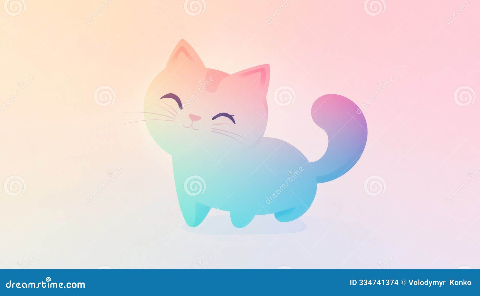 Cute Pastel Cartoon Cat on Gradient Background Stock Photo - Image of ...