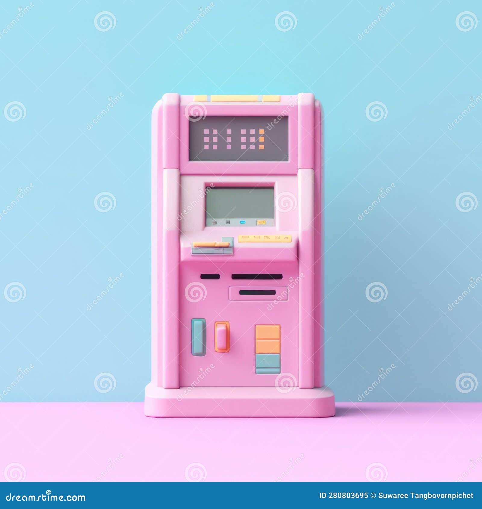 Cute Pastel Color ATM Machine in Room with Copy Space Background Stock ...