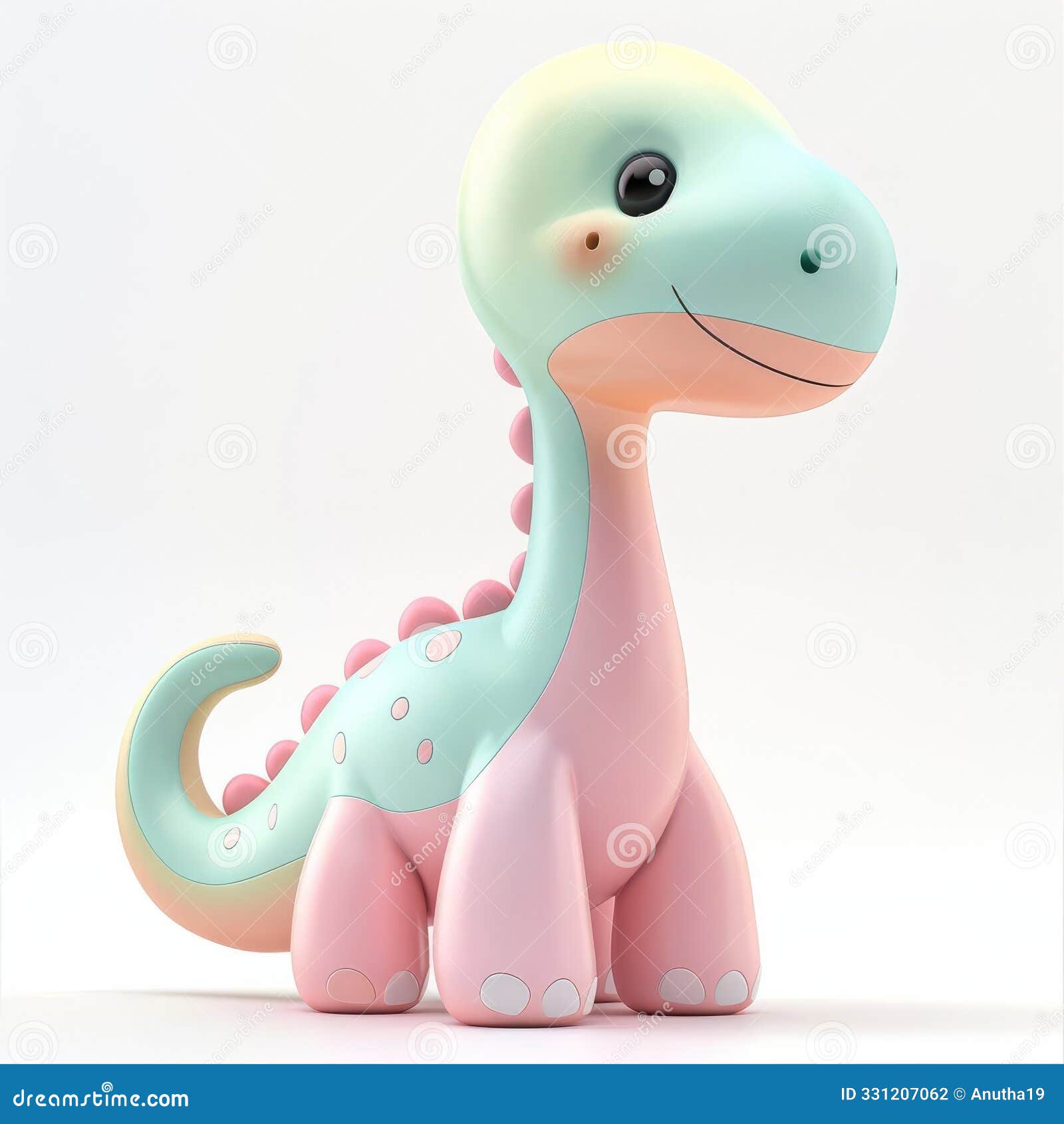 Cute Pastel-Colored Cartoon Dinosaur on White Background Stock ...