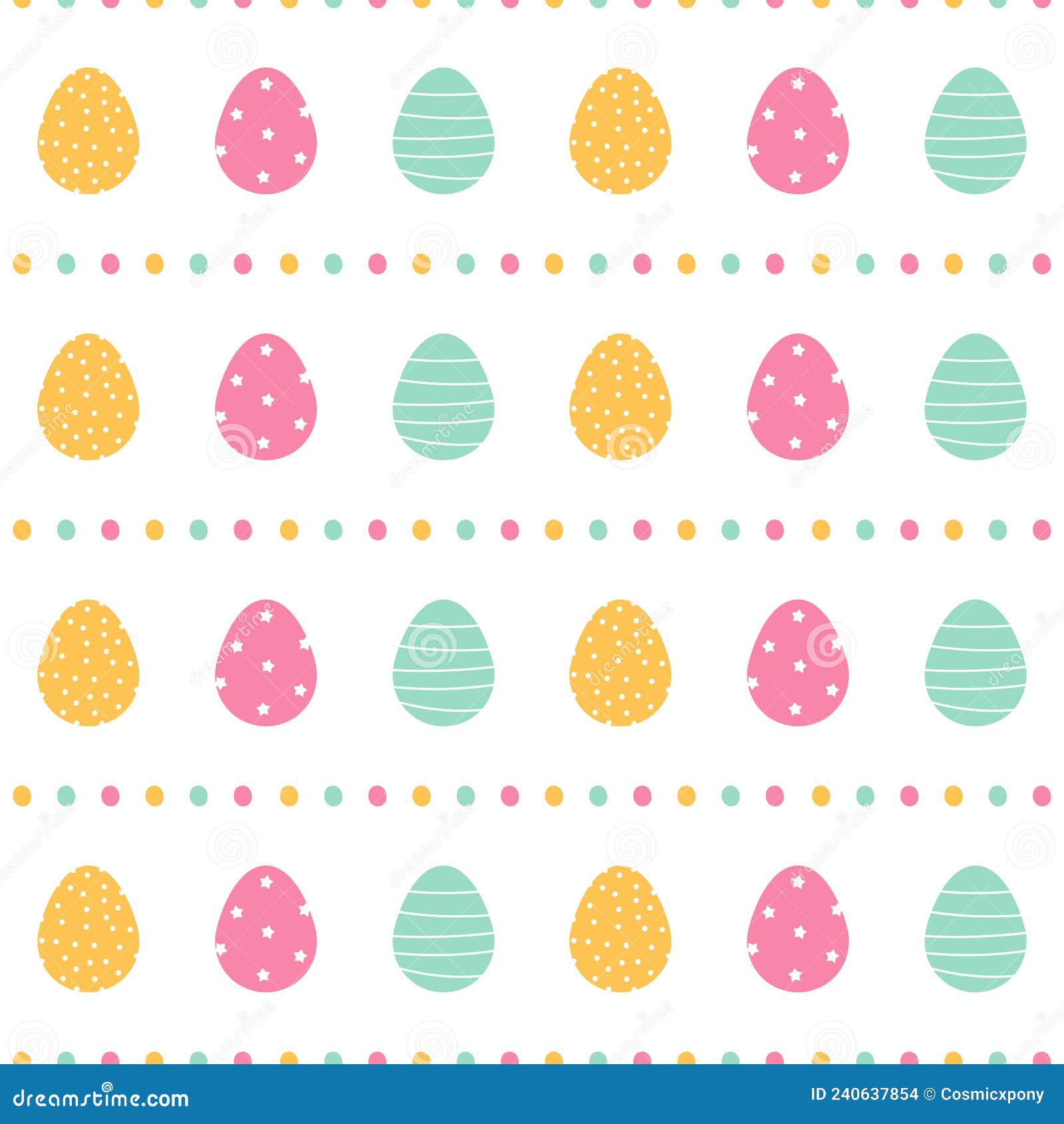 Cute Pastel Colors Decorated Easter Eggs and Dotted Borders Vector ...