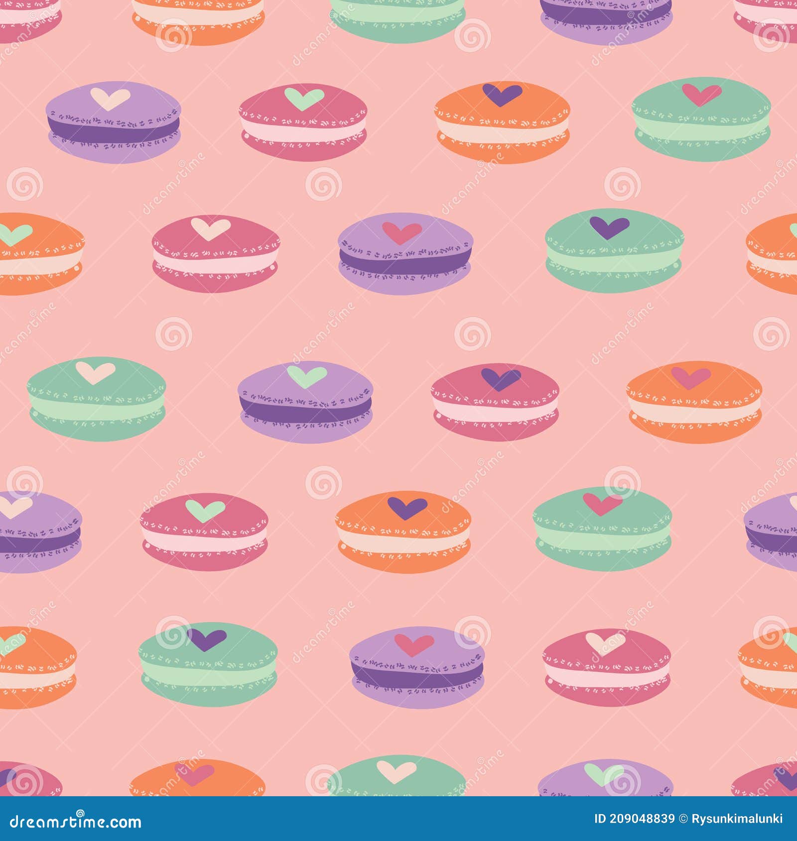 Cute Pastel Macarons with Hearts Vector Pattern Stock Vector ...