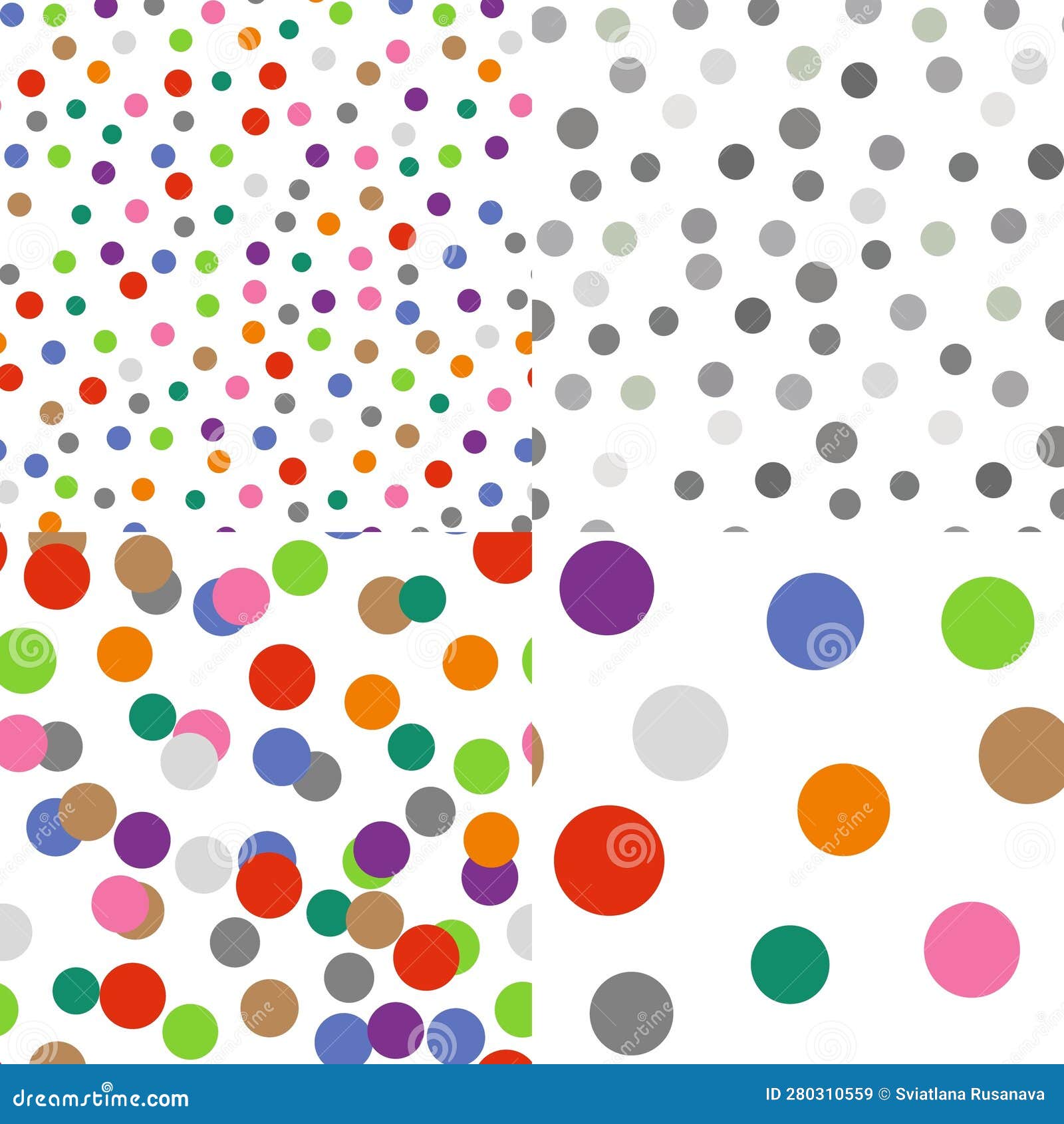 4 Cute Pastel Pattern with Dots. Seamless Texture with Vector Rings ...