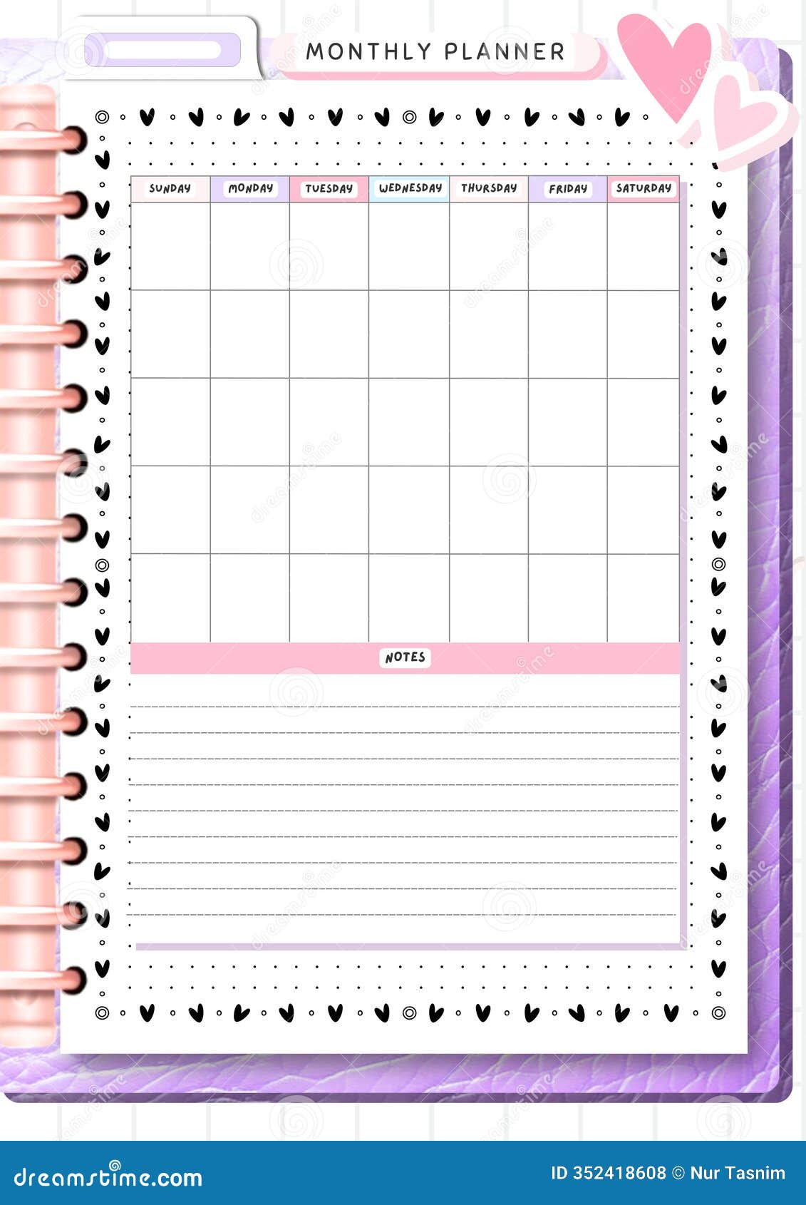 Cute Pastel Purple Pink Monthly Planner Template Stock Illustration ...