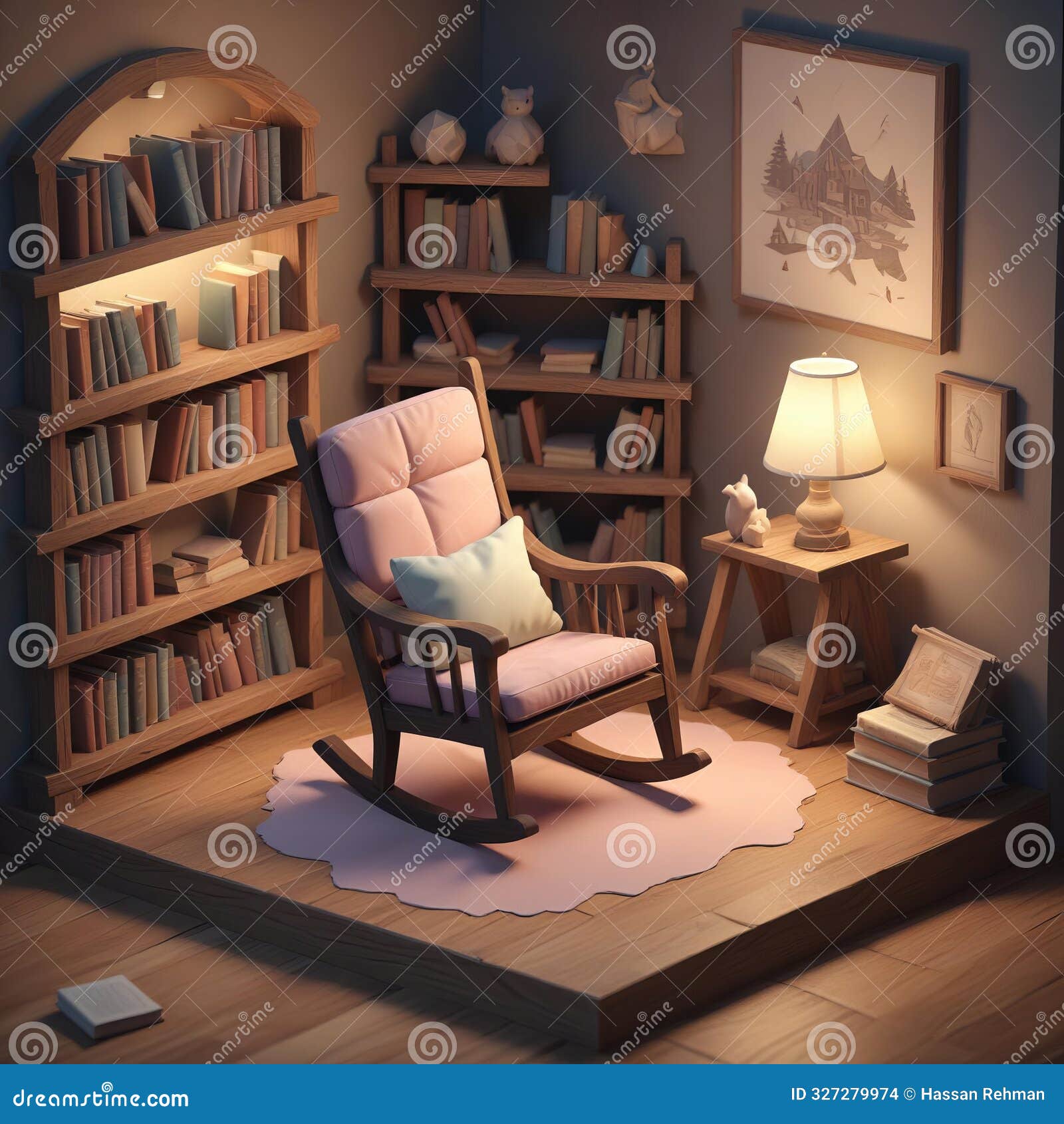 A Cute Pastel Scene with an Old Rocking Chair Stock Illustration ...