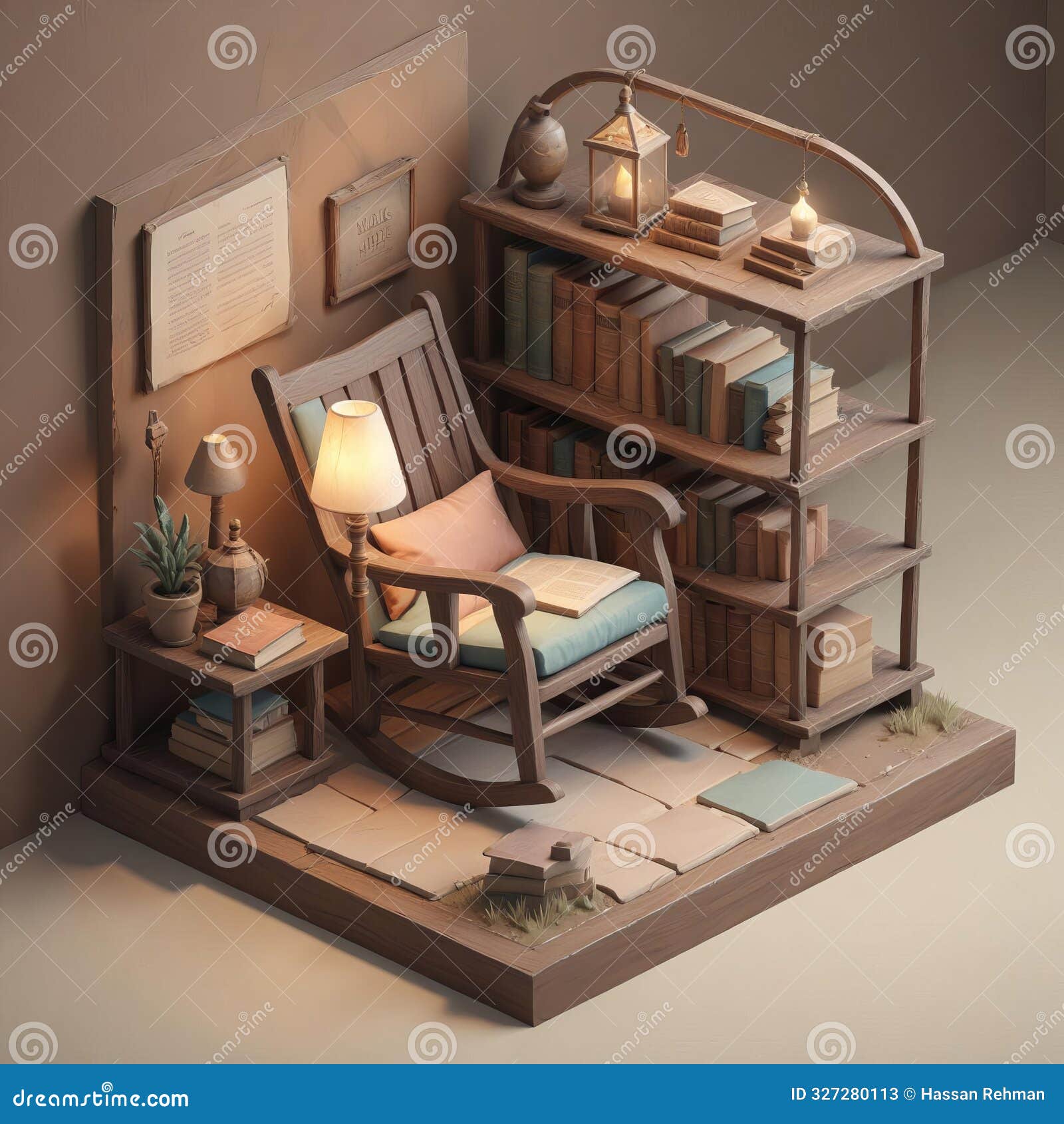 A Cute Pastel Scene with an Old Rocking Chair Stock Illustration ...