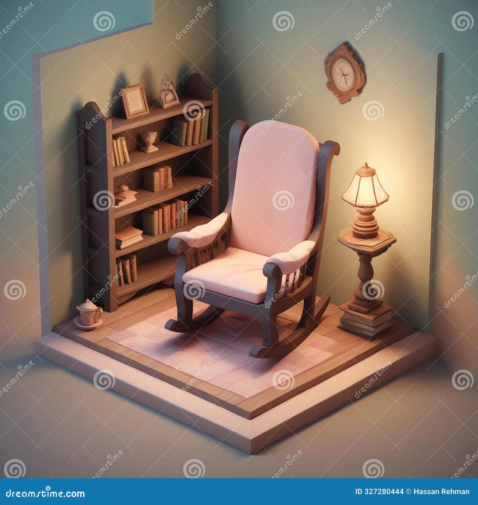 A Cute Pastel Scene with an Old Rocking Chair Stock Illustration ...