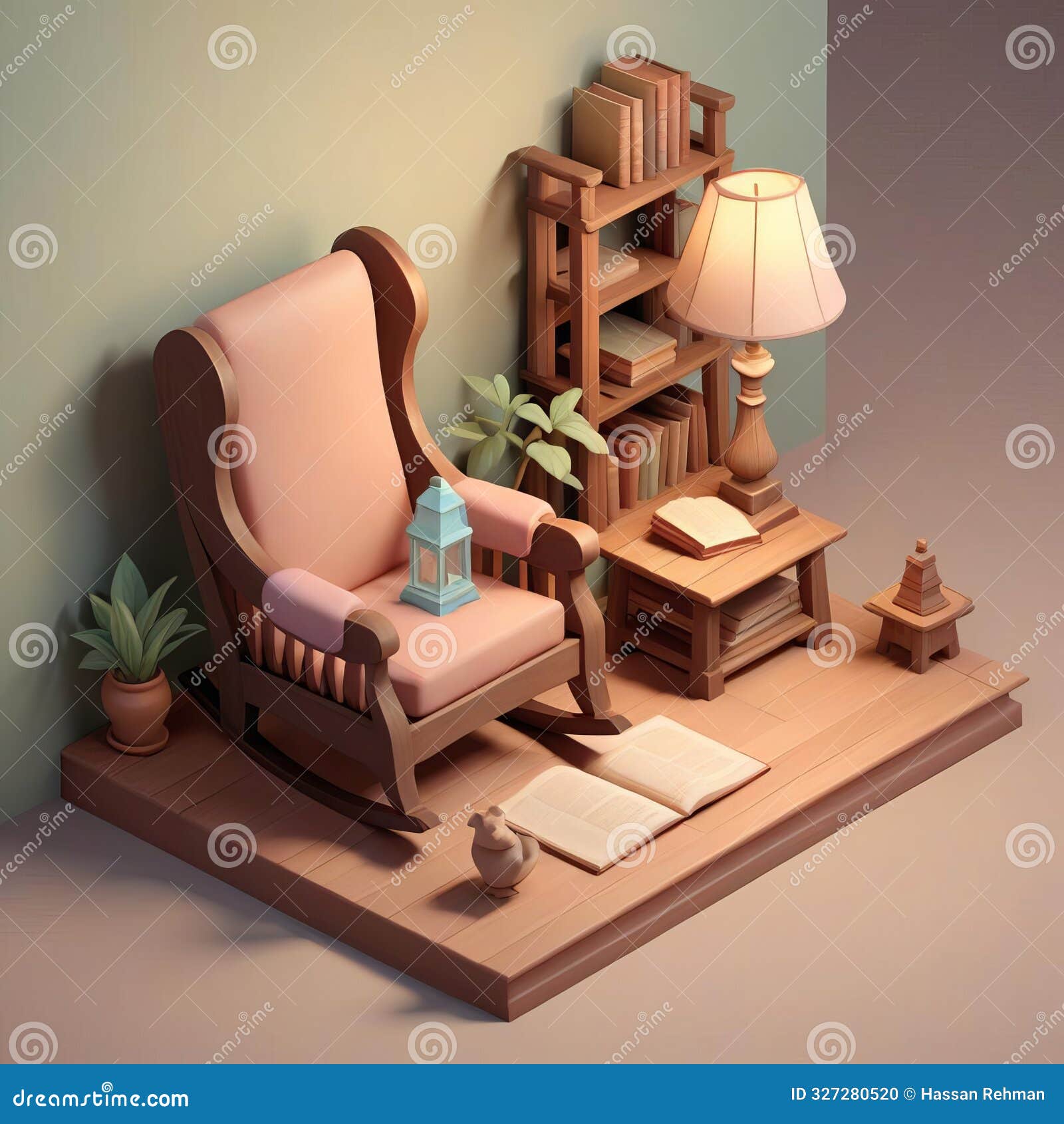 A Cute Pastel Scene with an Old Rocking Chair Stock Illustration ...