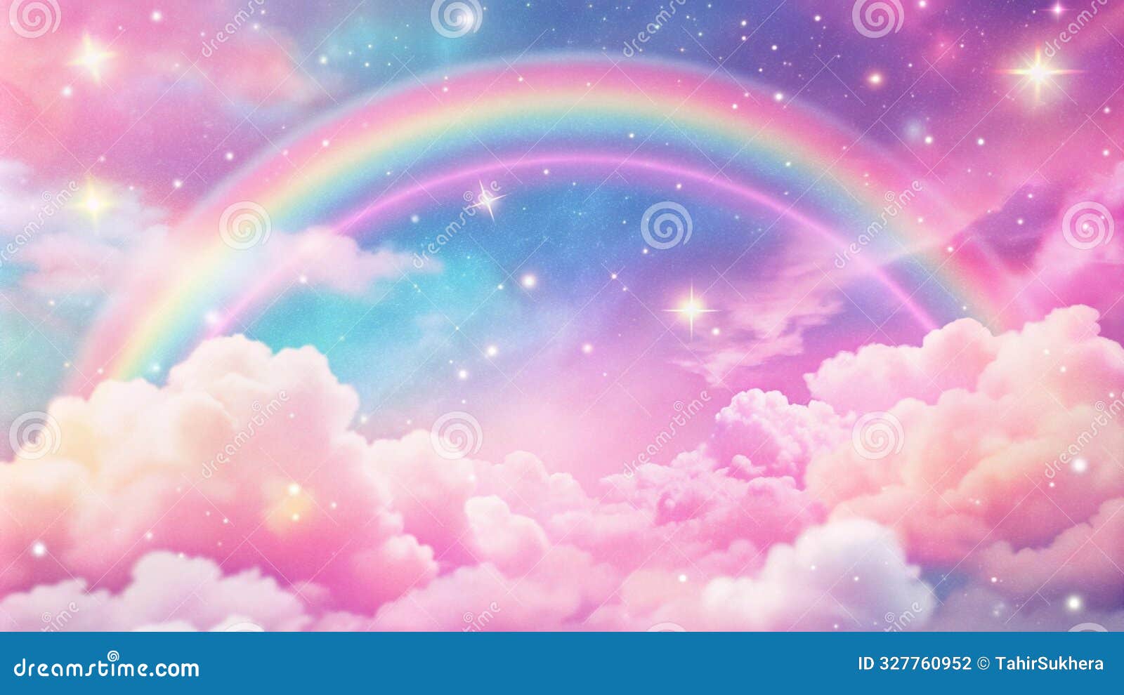 Cute Pastel Sky with Rainbow, Clouds, and Stars Stock Illustration ...