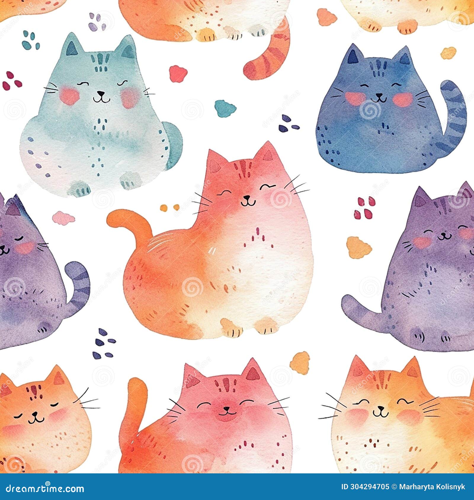 Cute Pastel Watercolor Illustration of Cats 3 Stock Illustration ...