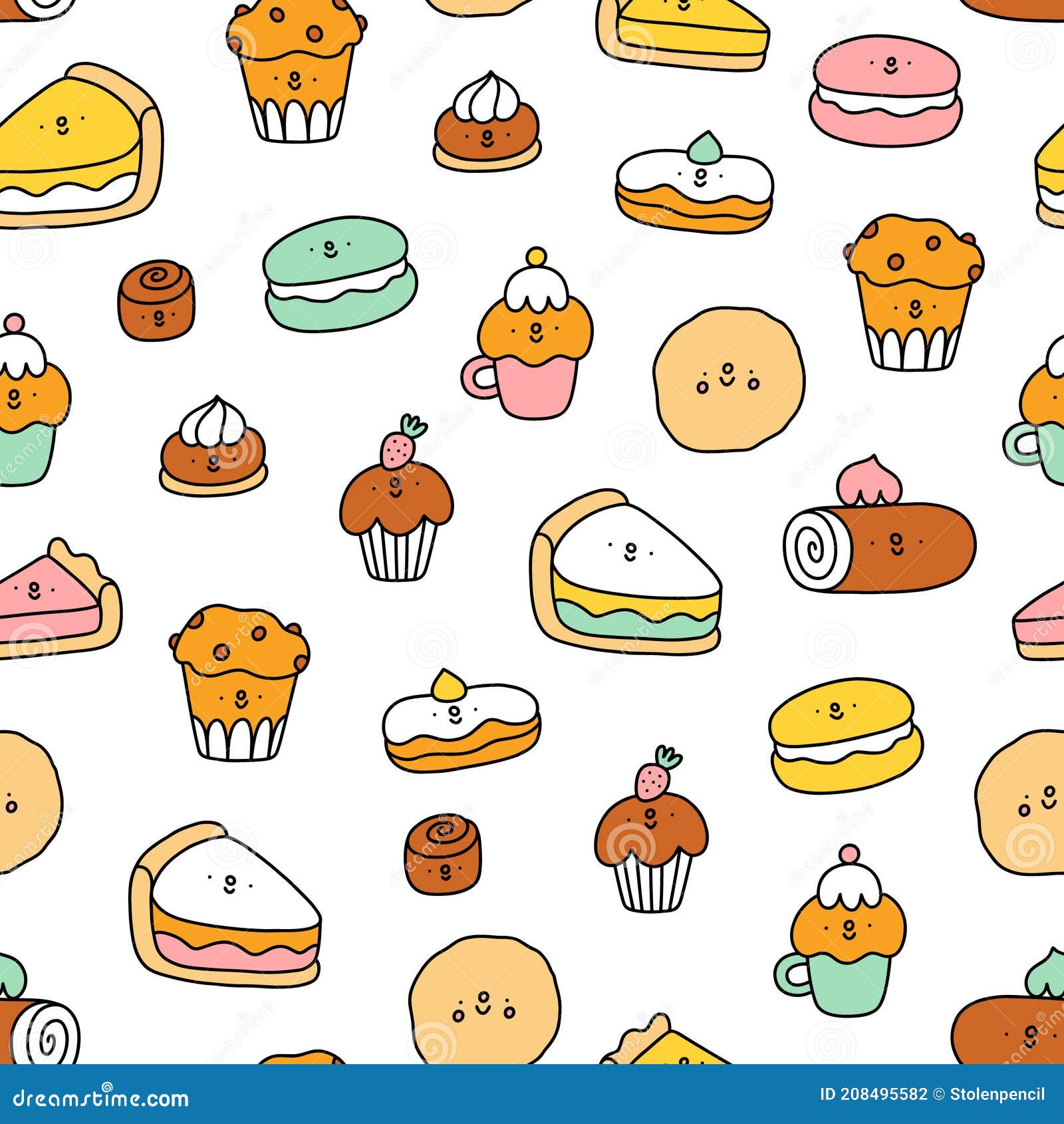 Cute Pastry Characters Vector Pattern Stock Vector - Illustration of ...