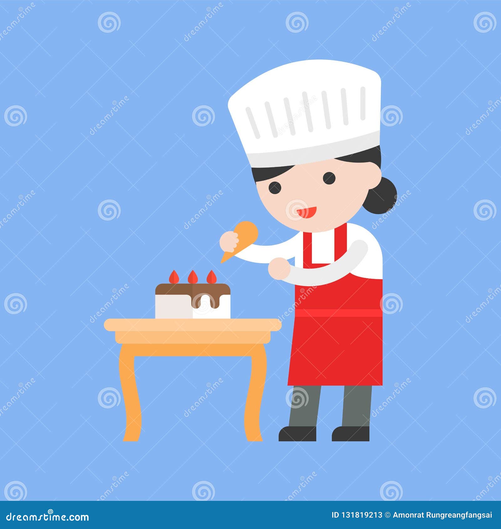Cute Pastry Chef Decorating Cake, Flat Design Stock Vector ...