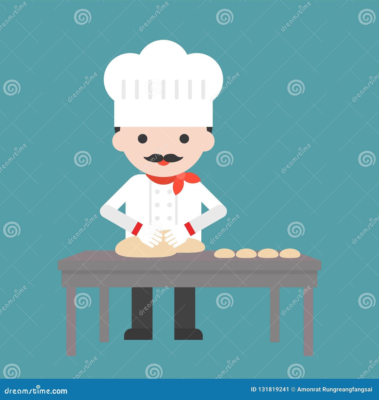 Cute Pastry Chef Threshing Flour or Kneading Dough on Table, Fla Stock ...