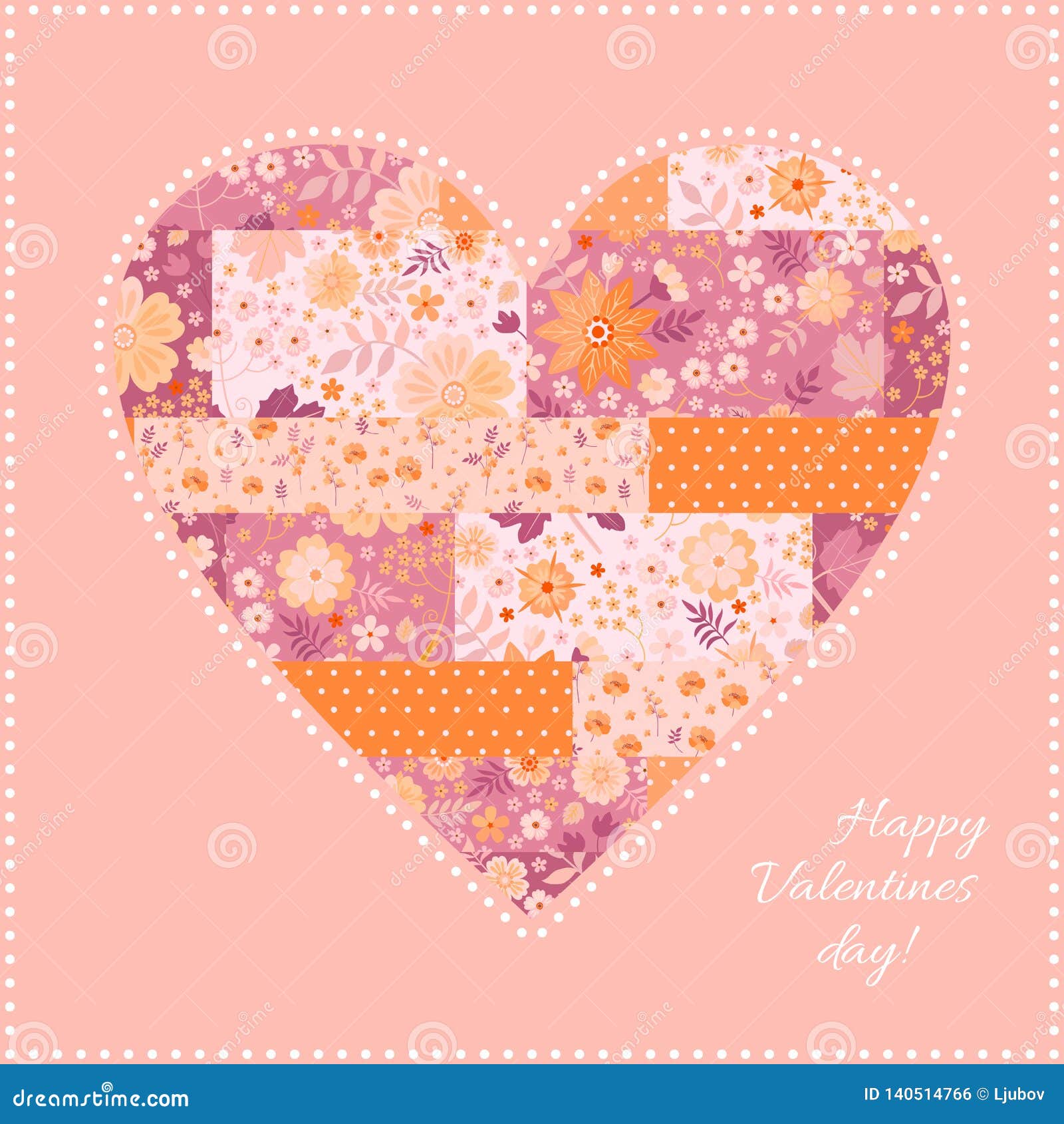 Cute Patchwork Heart Pattern. Beautiful Card for Valentine Day Stock ...