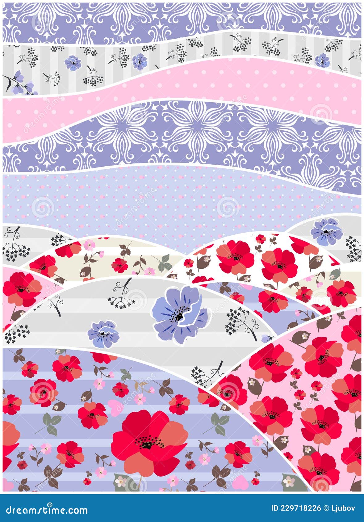 Cute Patchwork Pattern with Landscape with Flowers Stock Vector ...