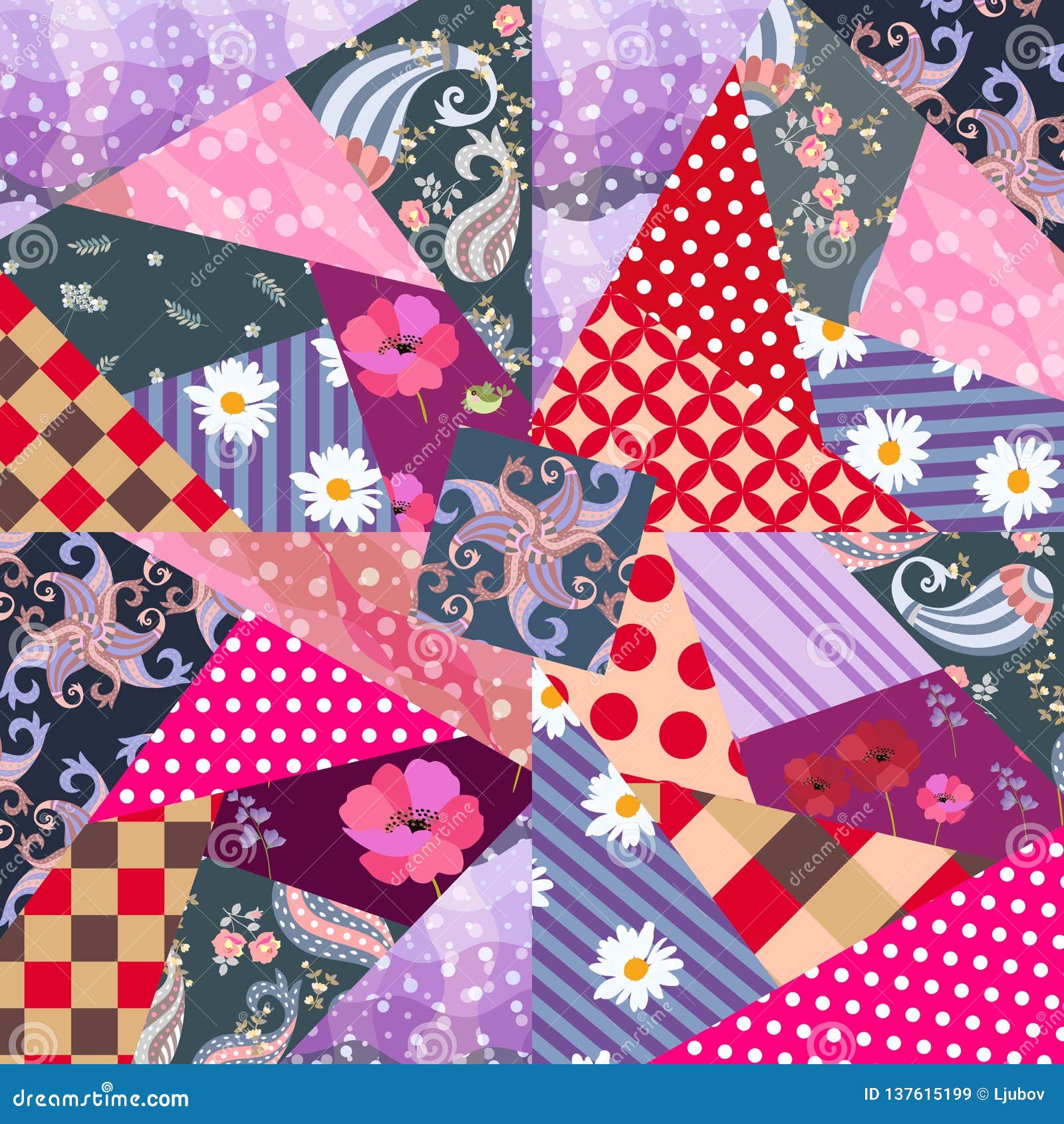 Cute Patchwork Pattern with Paisley, Polka Dot, Floral and Checkered ...