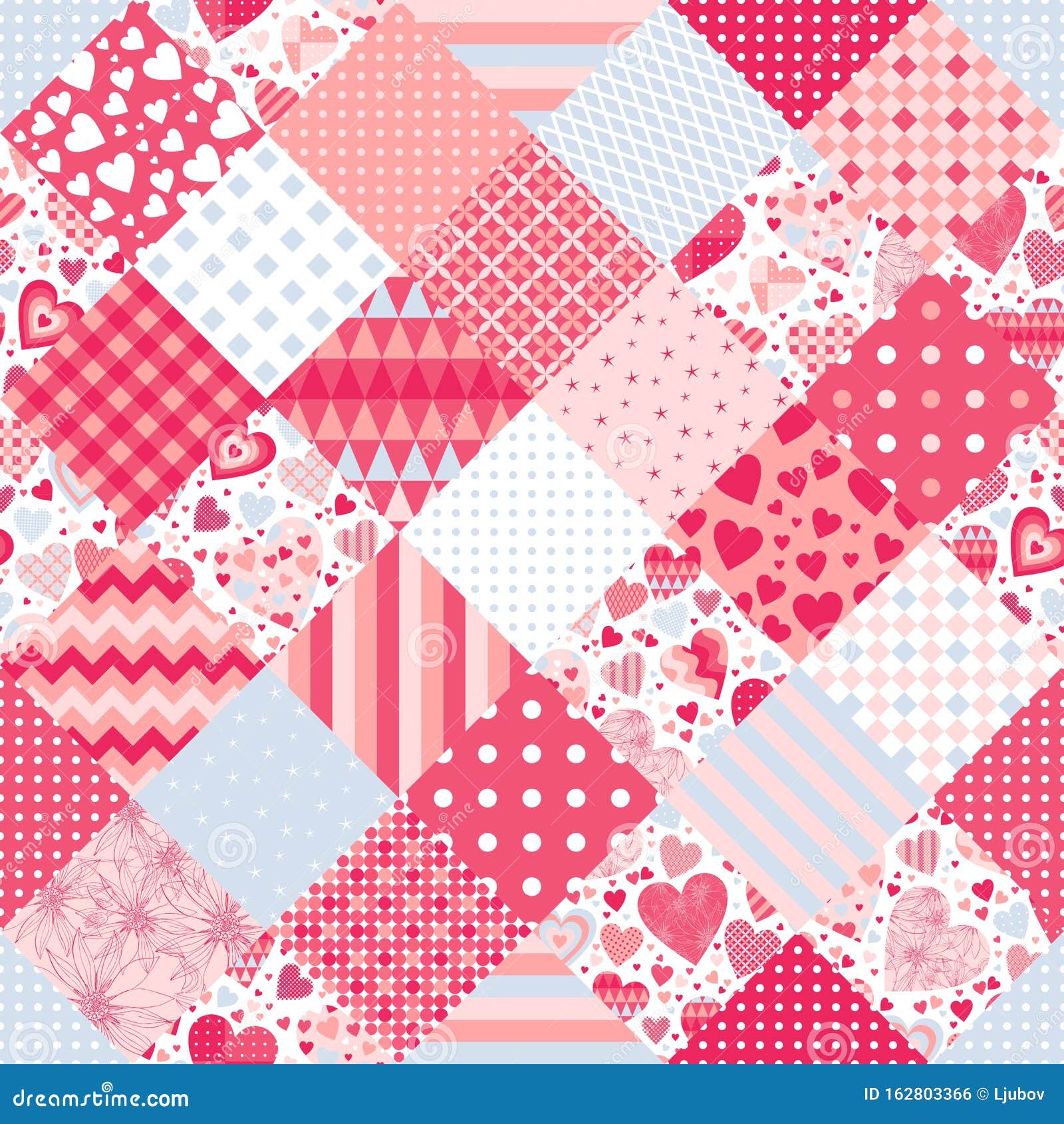 Cute Patchwork Seamless Pattern with Hearts and Geometric Ornaments ...