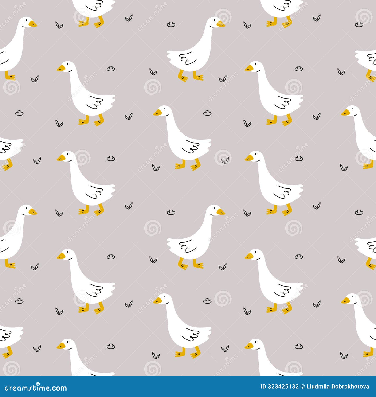 Cute Pattern with Goose and Doodle Elements Stock Vector - Illustration ...