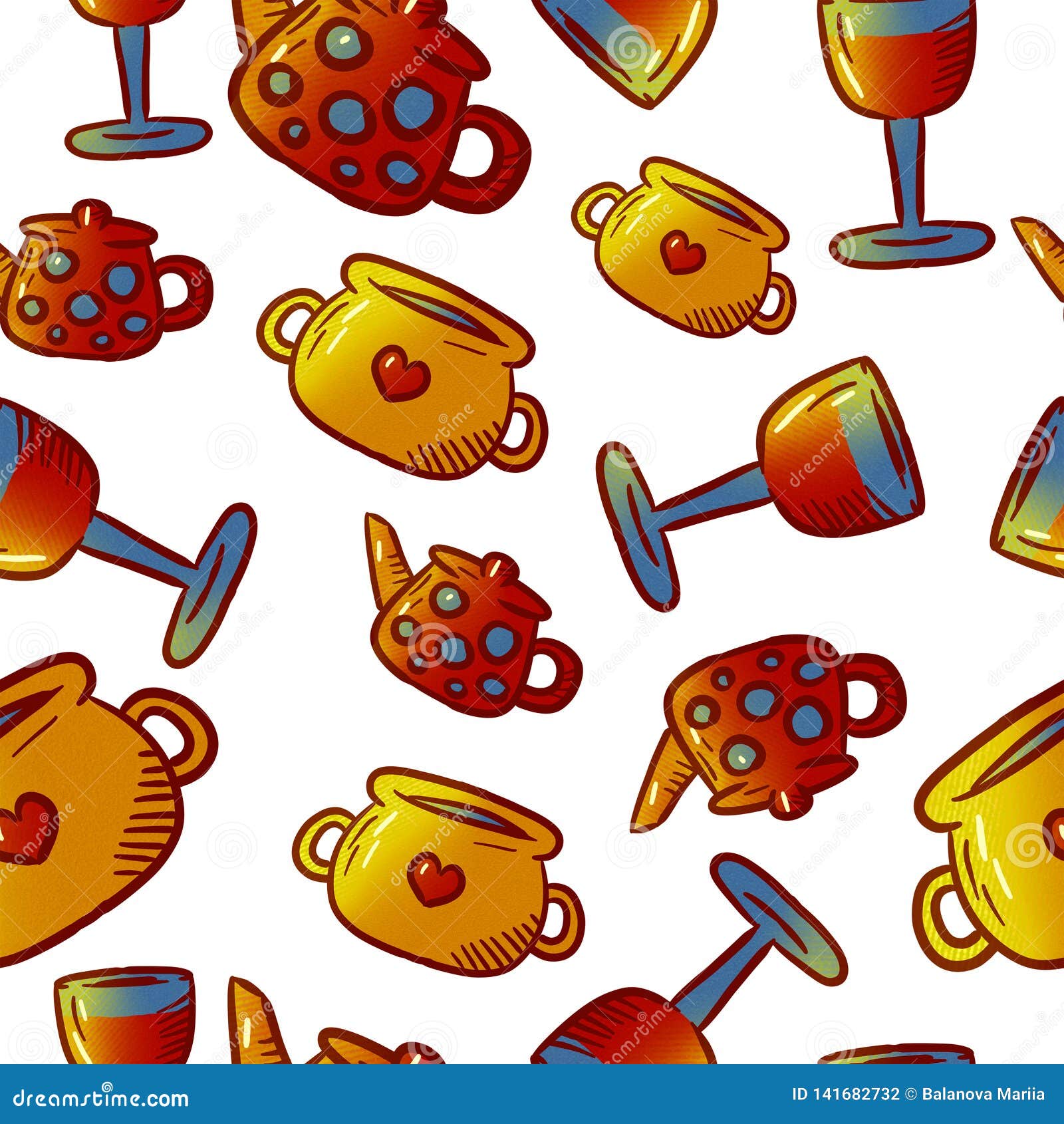 Cute Pattern of Kitchenware and Utensils Illustrations. Elements for ...