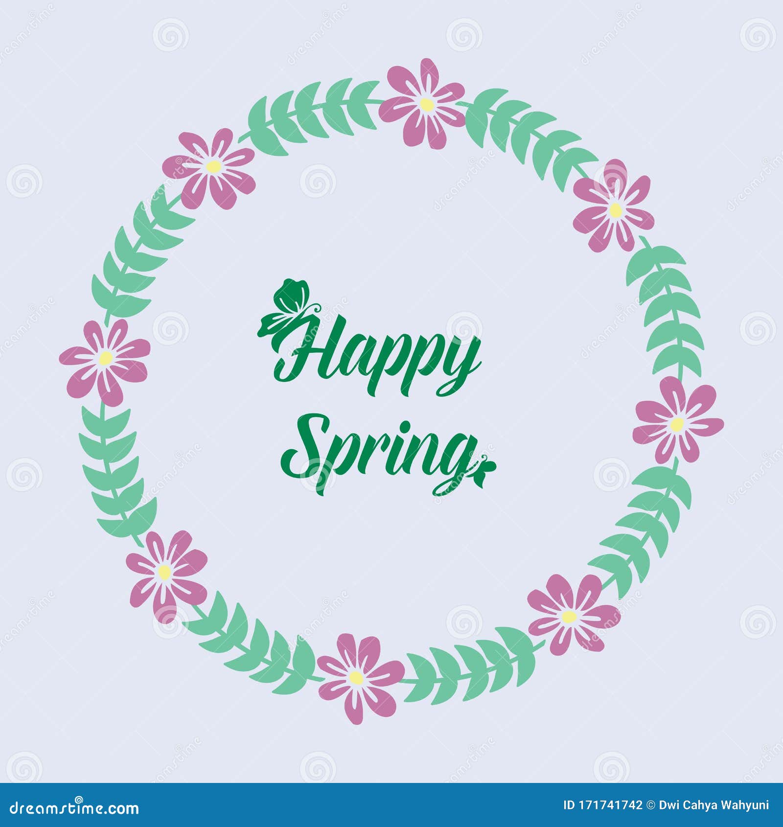 Cute Pattern of Leaf and Pink Flower Frame, for Happy Spring Greeting ...