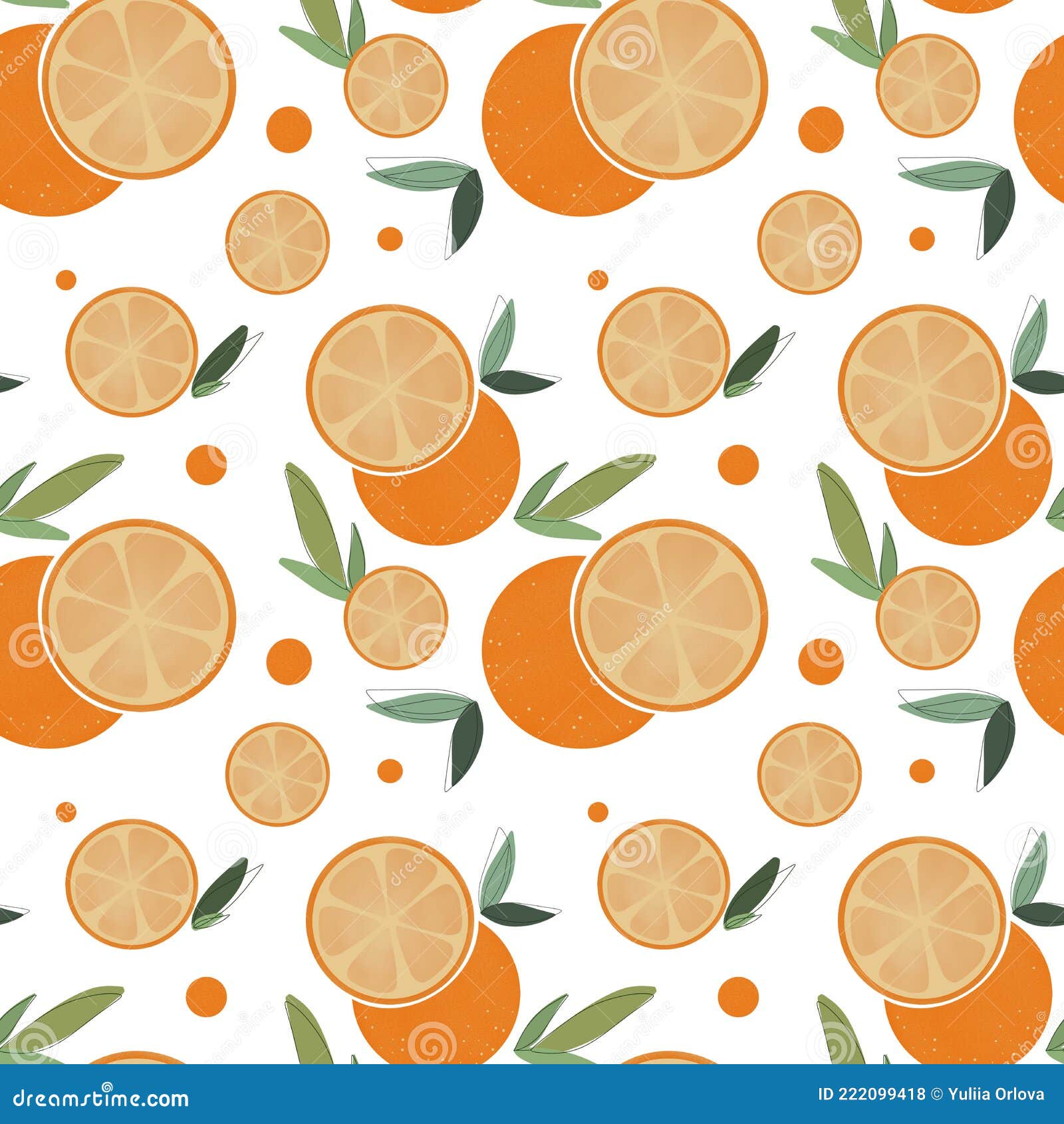 Cute Pattern with Oranges, Slices of Orange with Leaves Stock ...