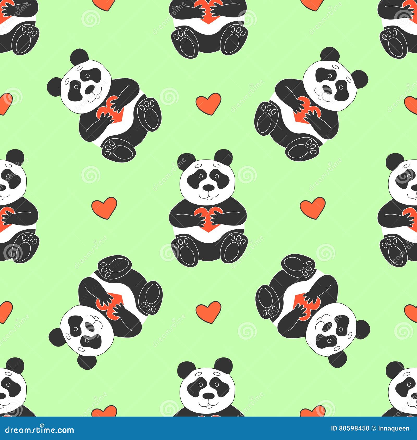 Cute Pattern with Panda and Hearts Stock Illustration - Illustration of ...