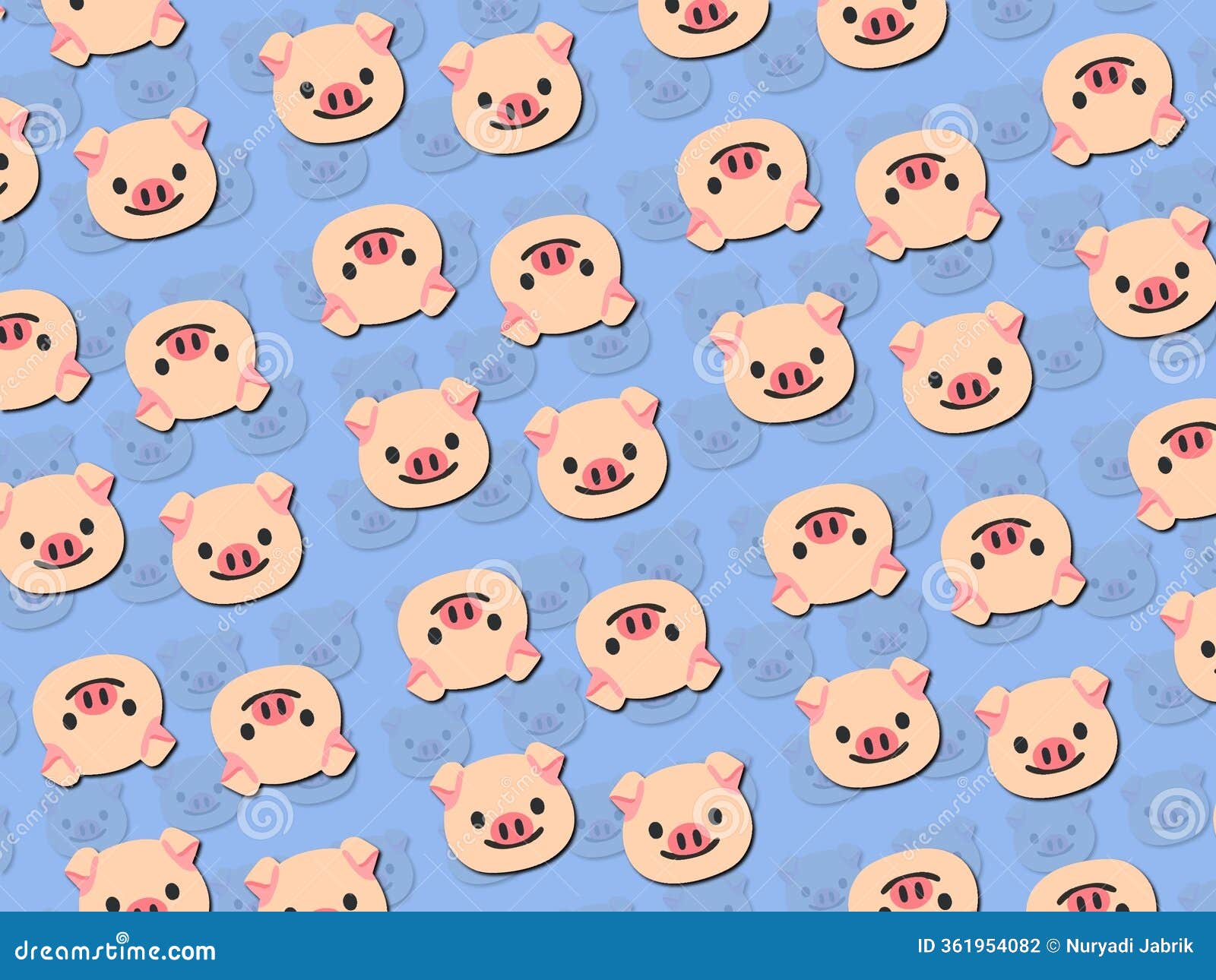A Cute Pattern of Pig Faces on a Blue Background. Stock Illustration ...