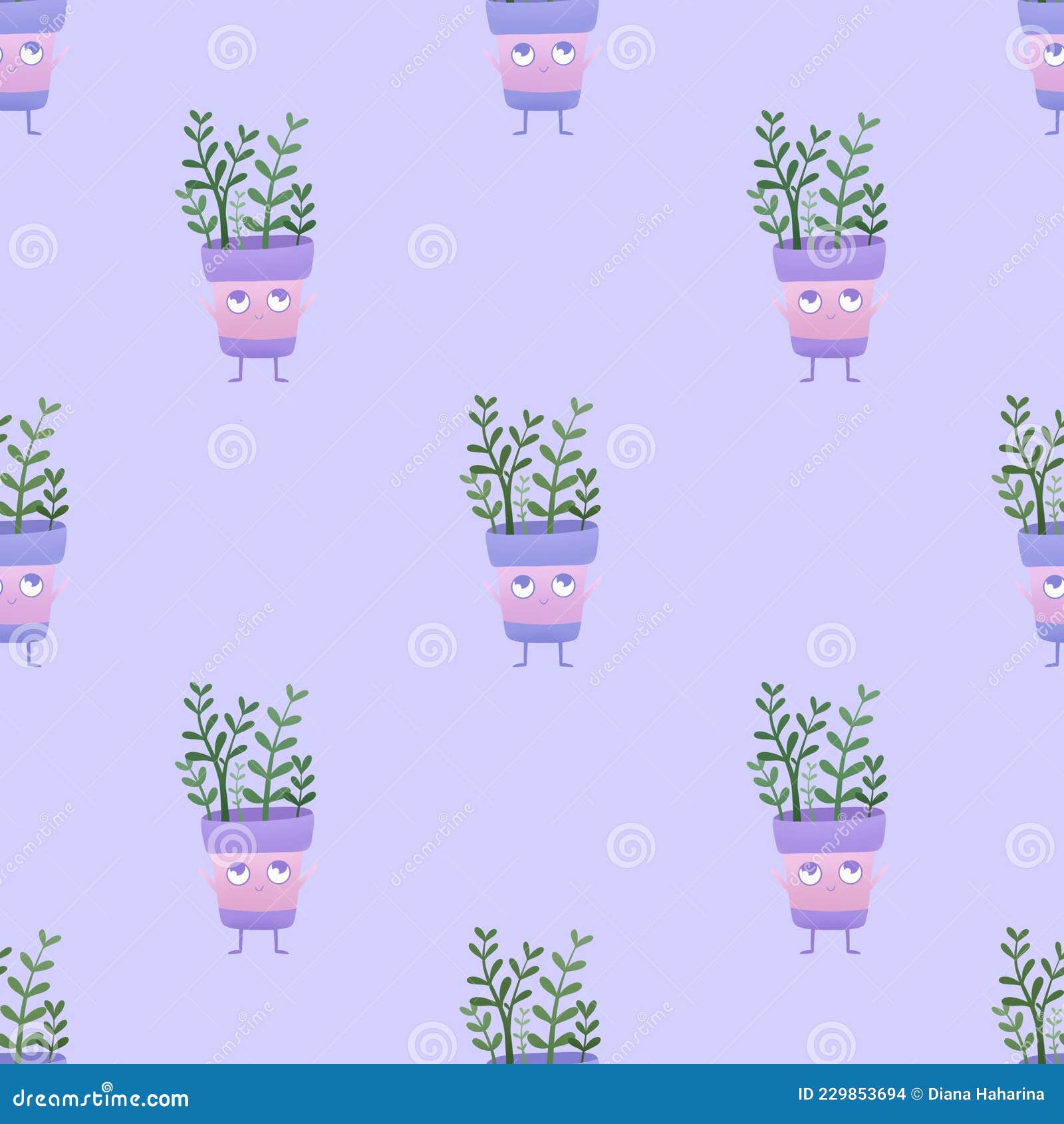 Cute Pattern with Plants for Kids Stock Illustration - Illustration of ...