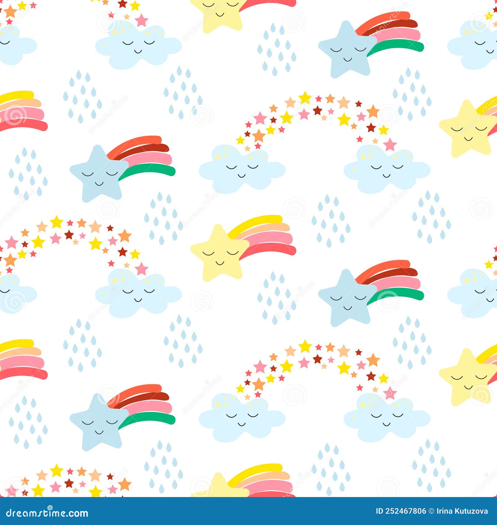 Cute Pattern with Rainbow, Comets and Rain. Vector Baby Illustration ...