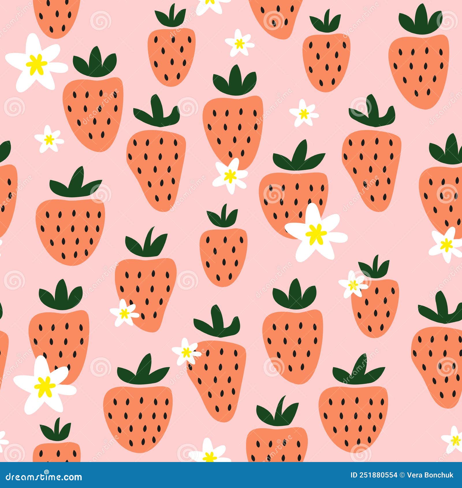 Cute Pattern with Strawberry and Flowers. Stock Vector - Illustration ...