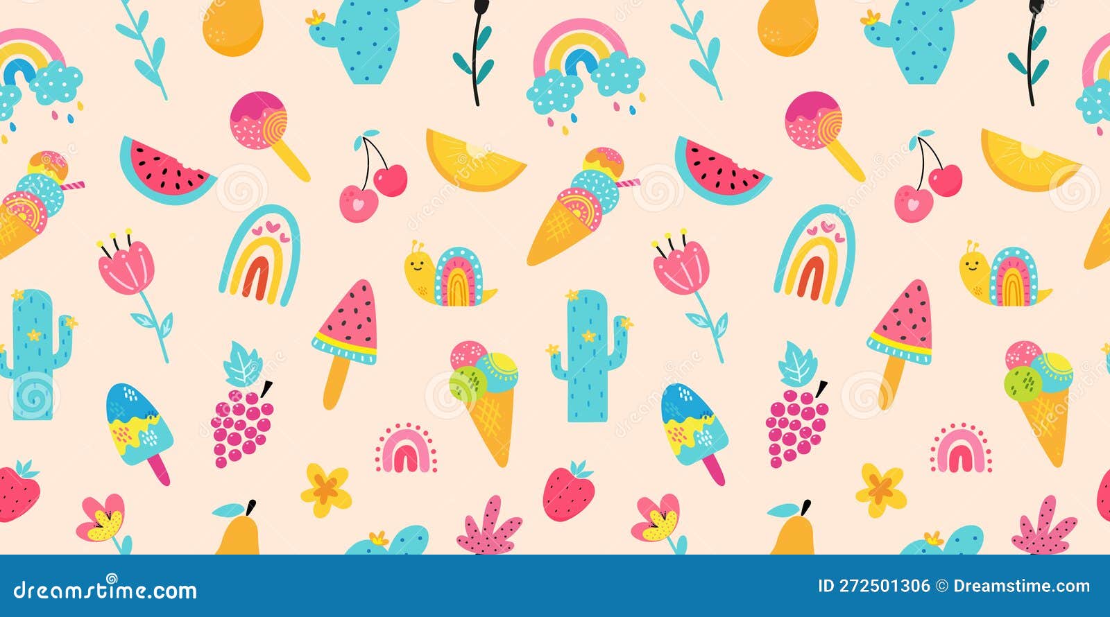 Cute Pattern with Summer Hand Drawn Elements Stock Illustration ...