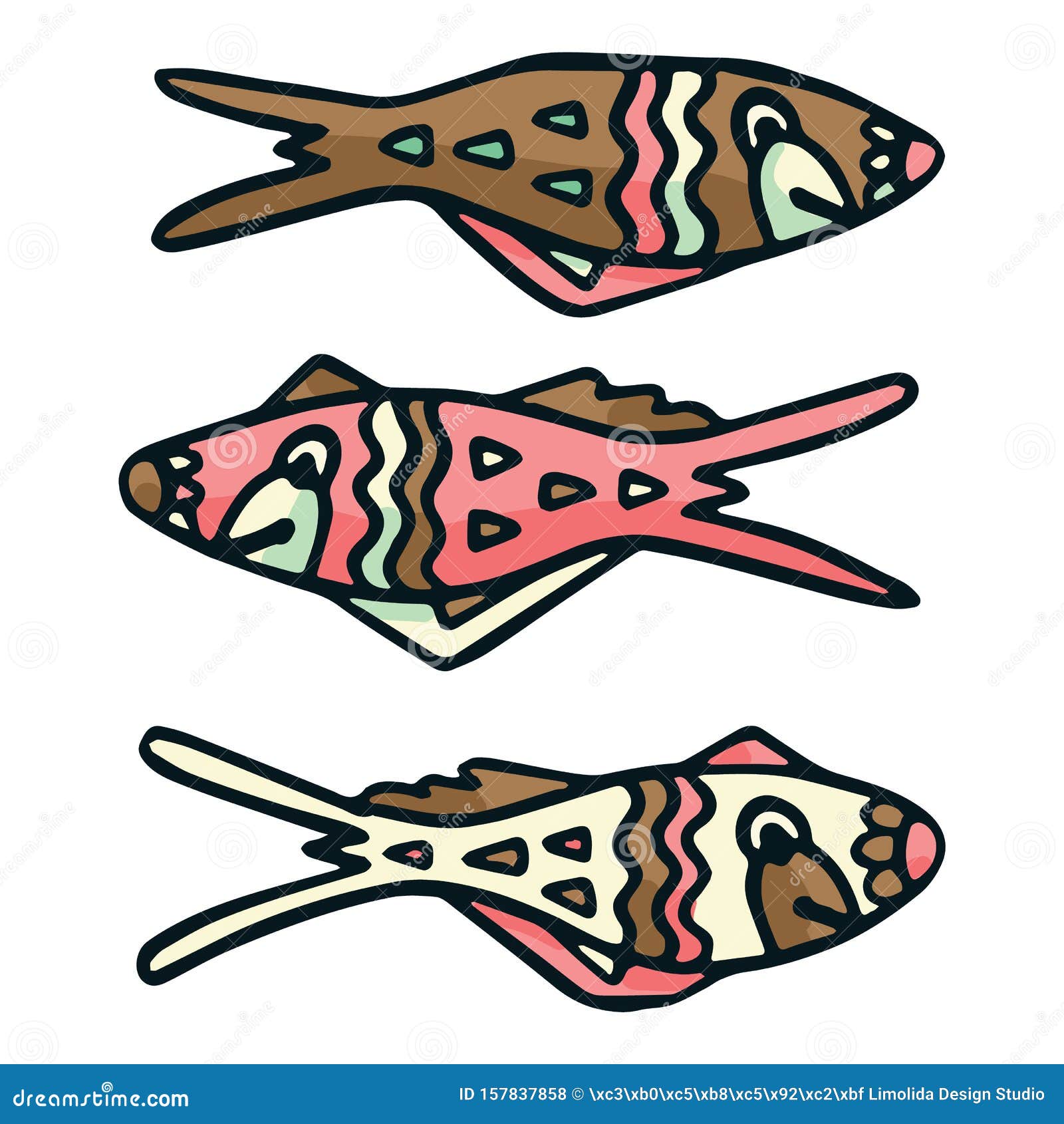 Cute Patterned Brown Fish Vector Illustration. Decorative Nautical Life ...