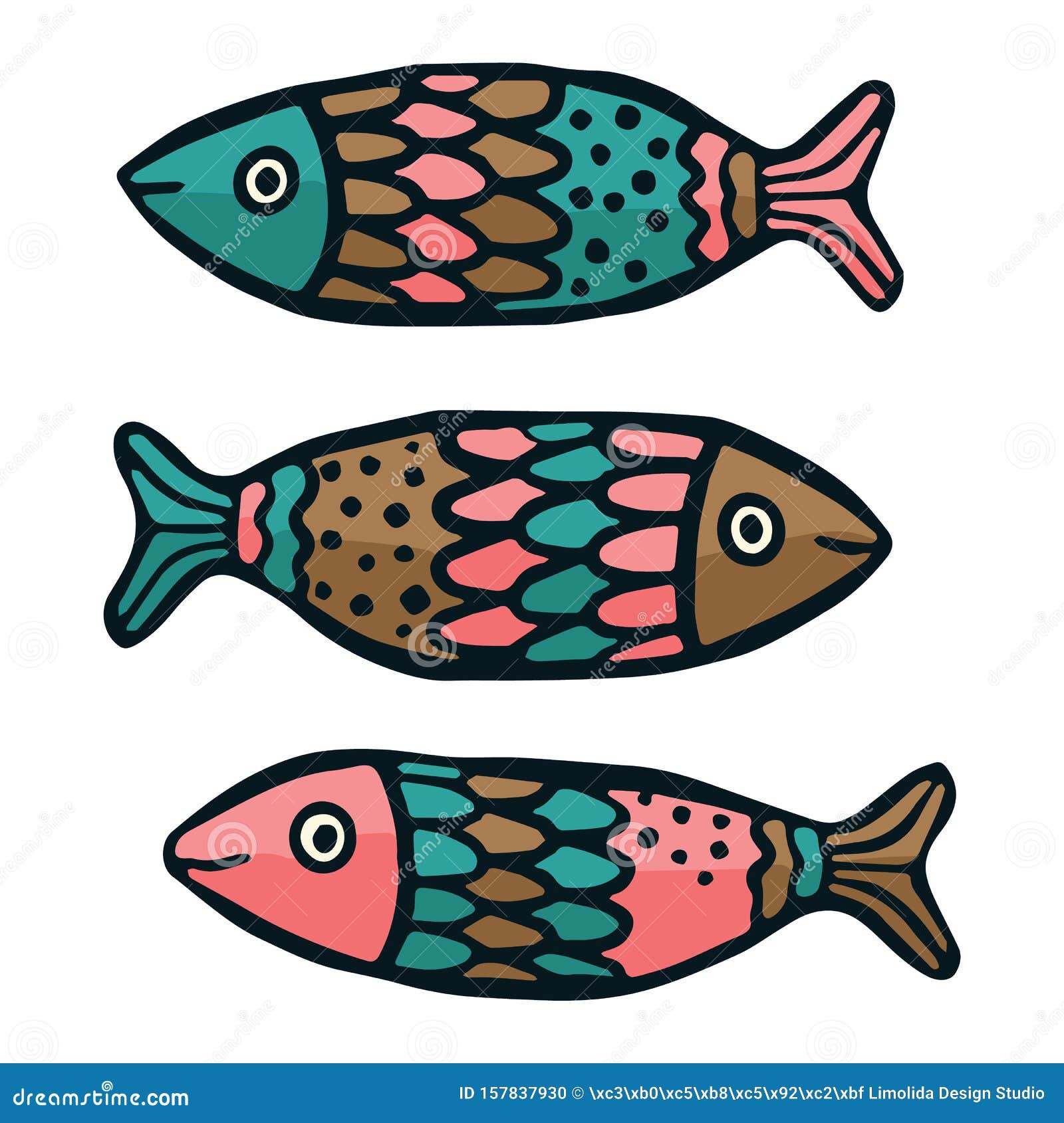 Cute Patterned Fish Vector Illustration. Decorative Marine Life Clipart ...