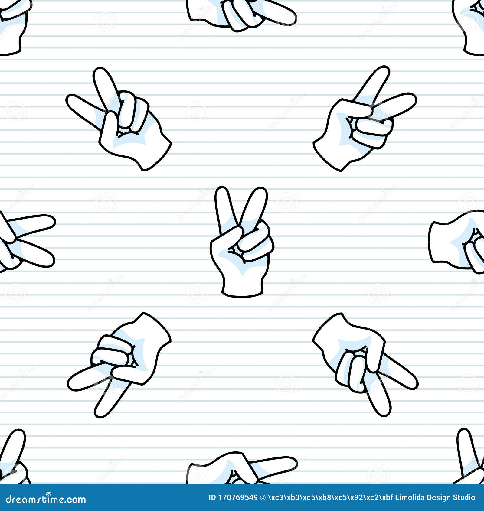 Cute Peace Hand Symbol Seamless Pattern. Hand Drawn Expression Gesture ...