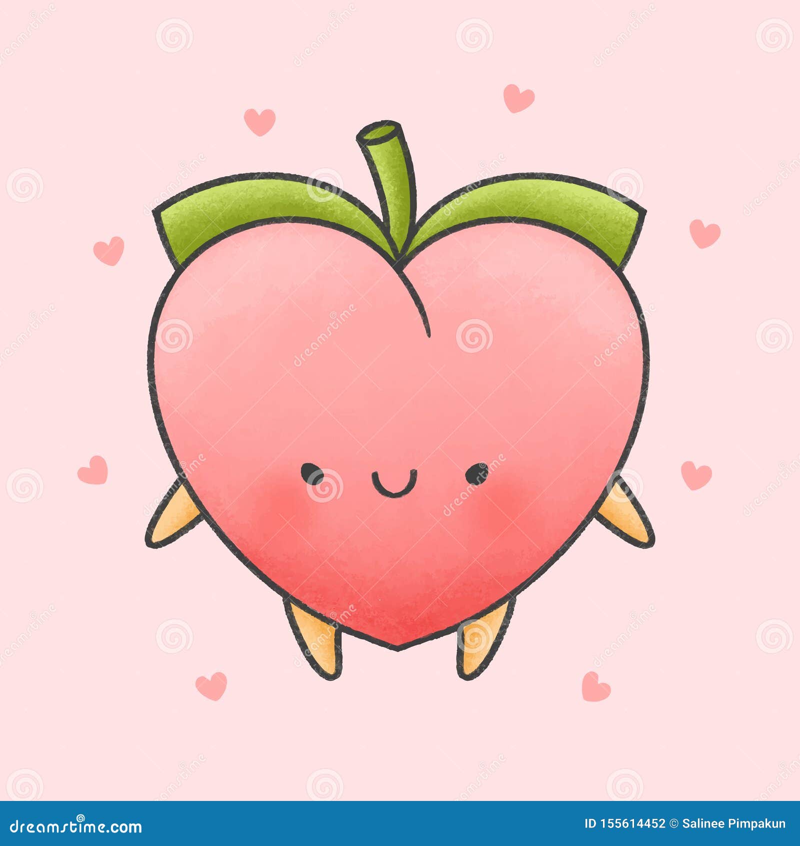 Cute Peach Cartoon Hand Drawn Style Stock Illustration - Illustration ...