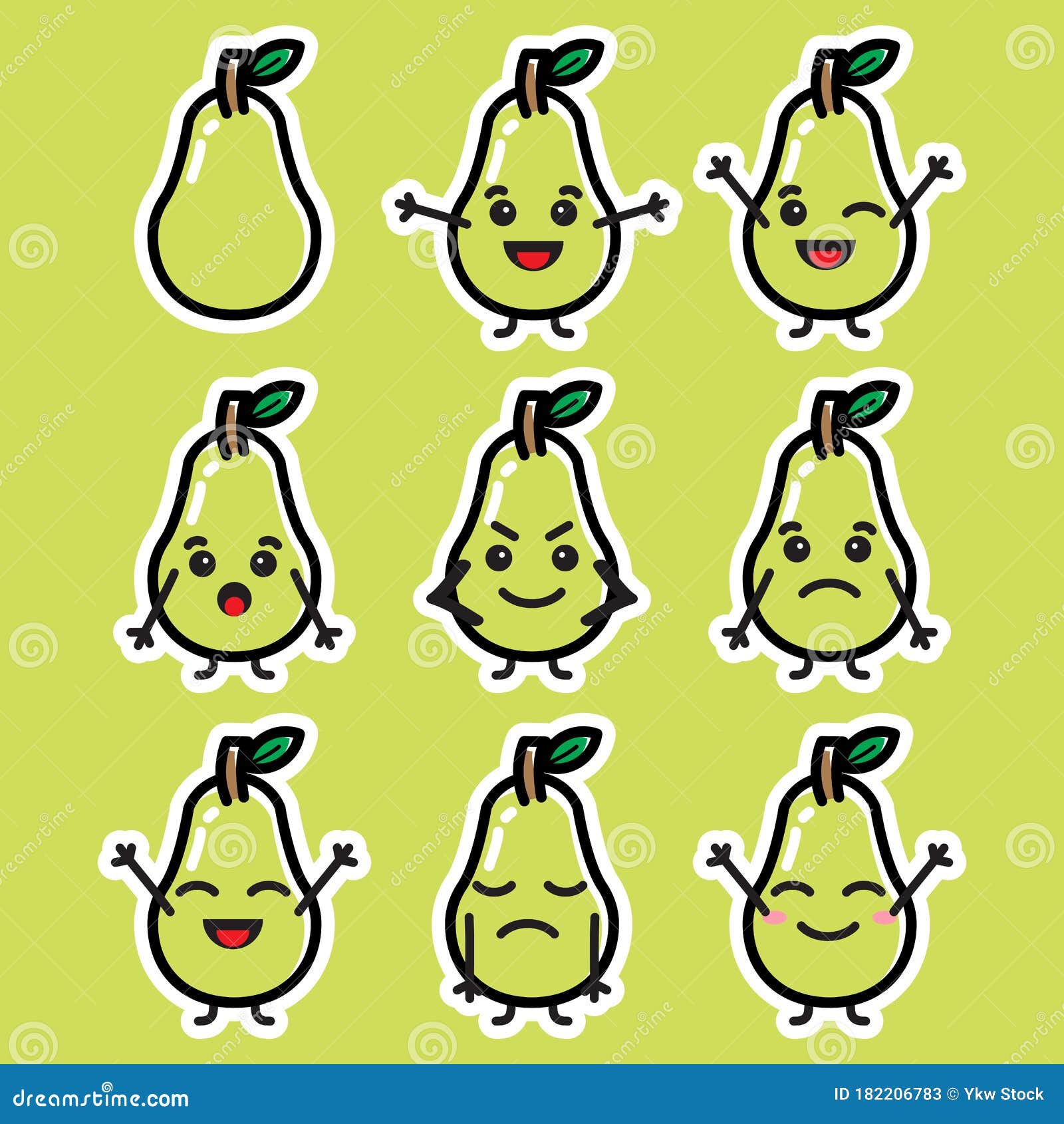 Set of Cute Pear Mini Character Adorable Fruit Illustration Stock ...