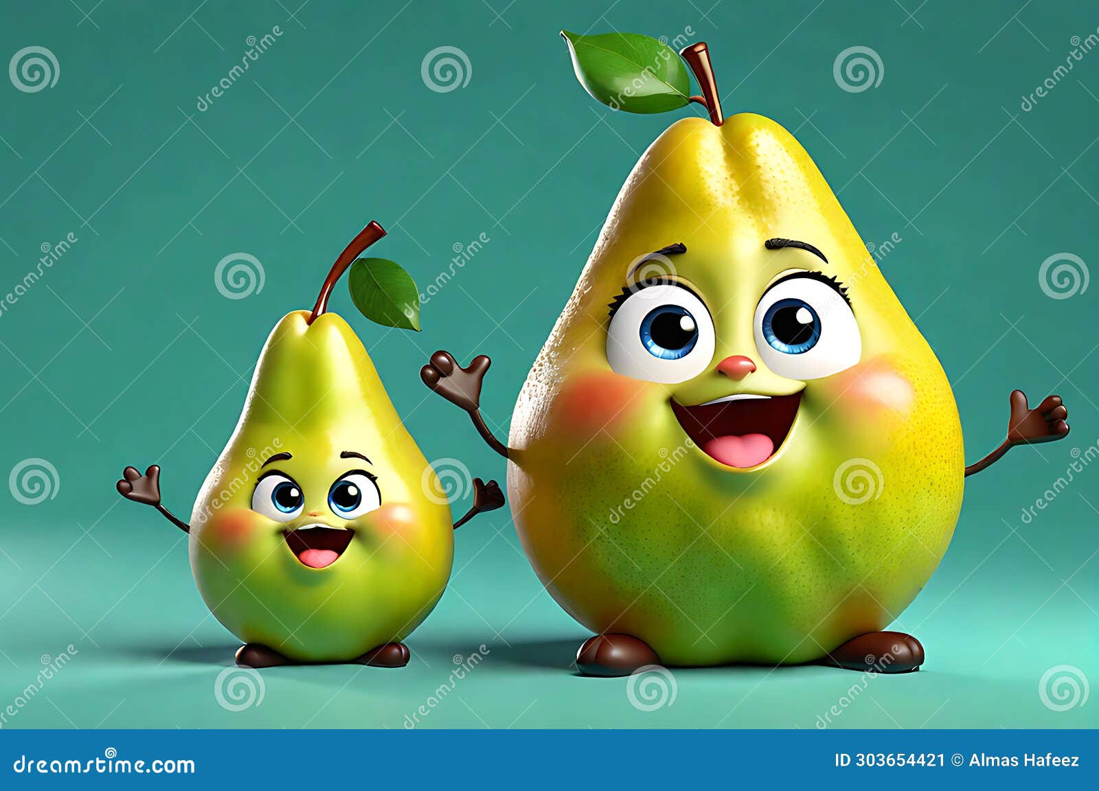 A Cute Pear As a 3D Rendered Character Over Solid Color Background ...