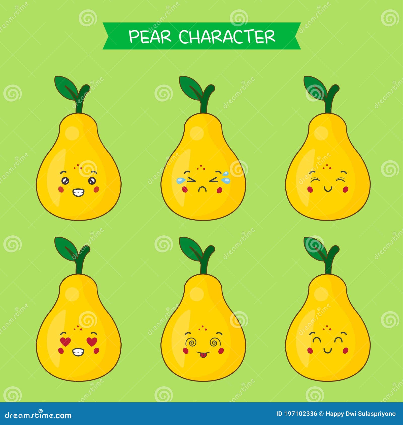 Cute Pear Characters with Various Expression Stock Vector ...