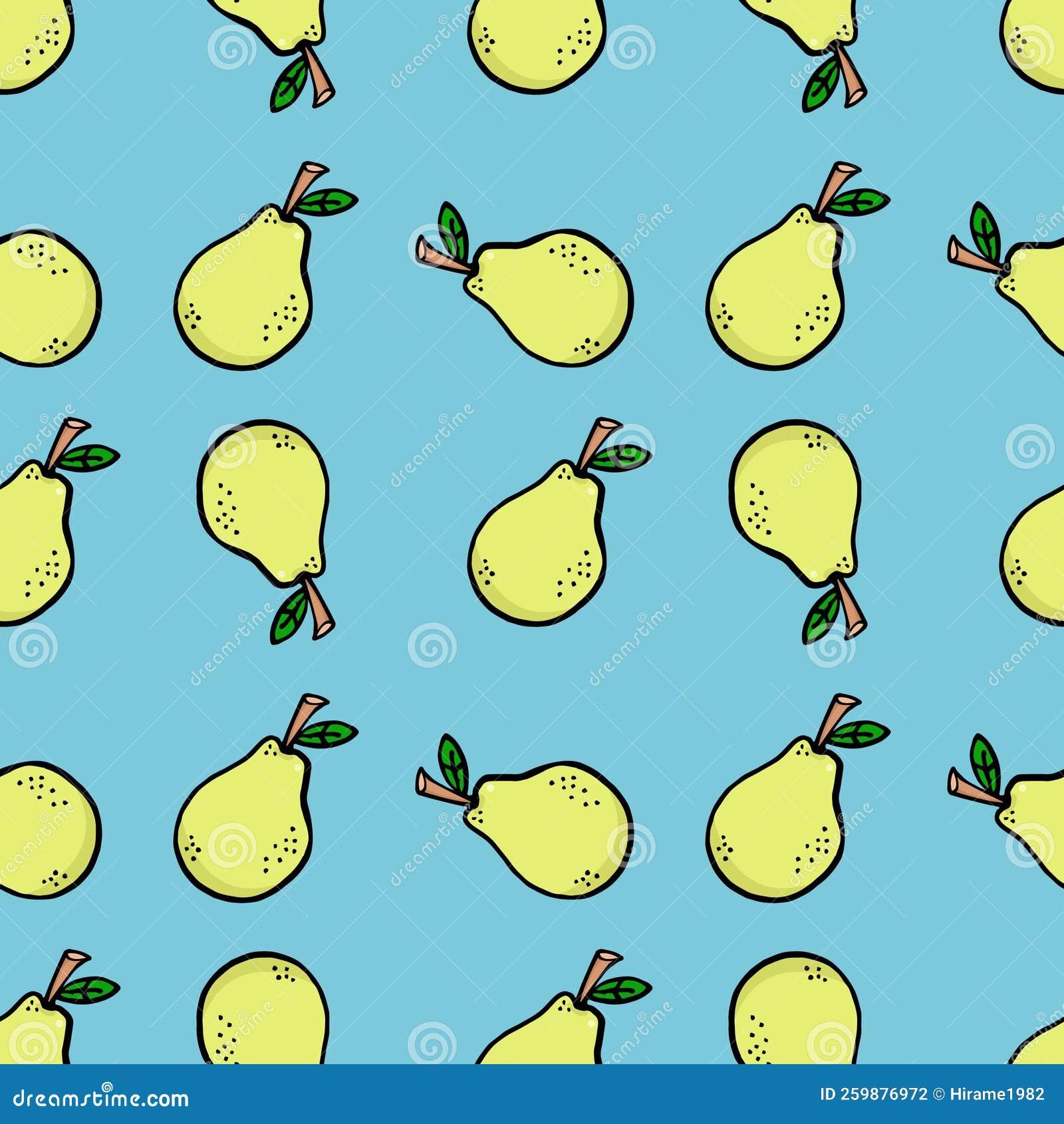 Cute Pear Fruit Doodle Art Seamless Pattern or Wallpaper, Vector ...