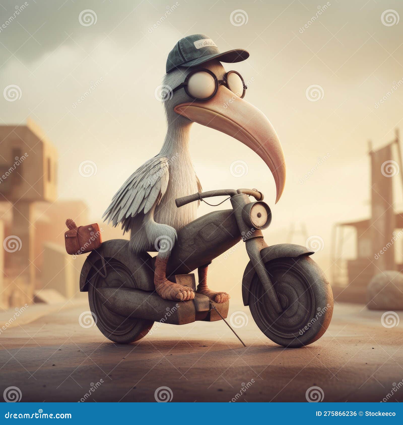 Cute Pelican Riding a Motorcycle - a Creative Jon Klassen Style 3d ...