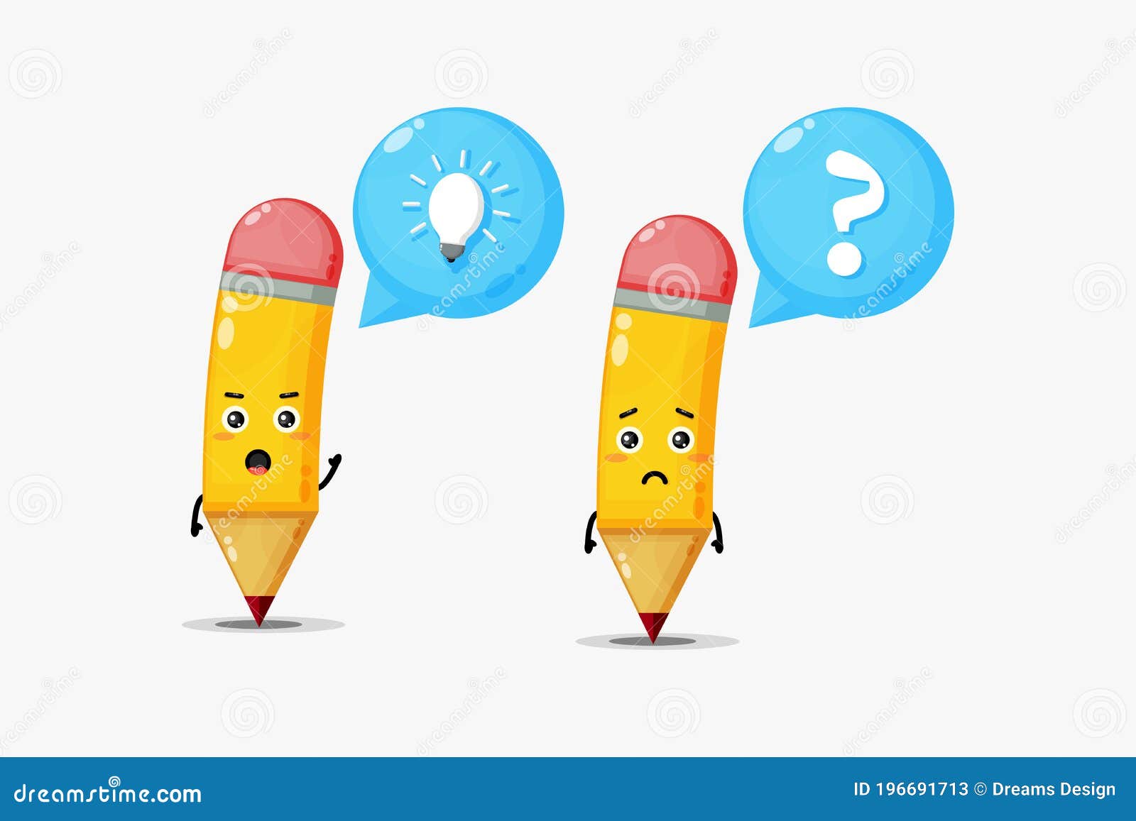 Cute Pencil Characters Who Have Ideas and Confusion Stock Illustration ...